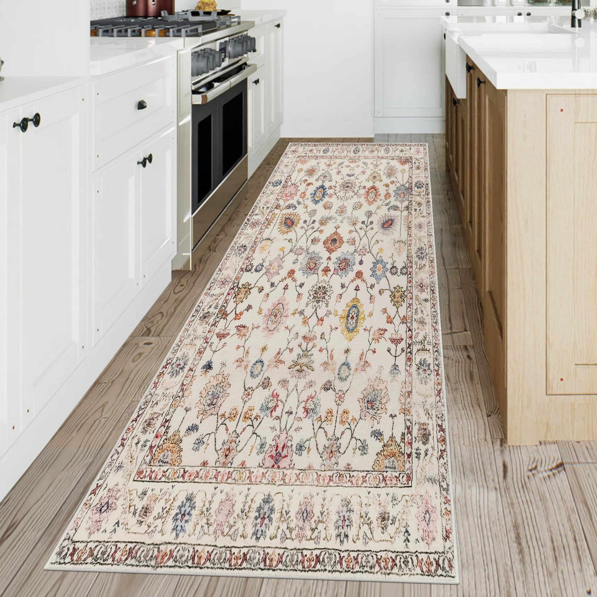 Boho Runner Rug for Hallway 3x10 Washable Kitchen Rug Persian Floral ...