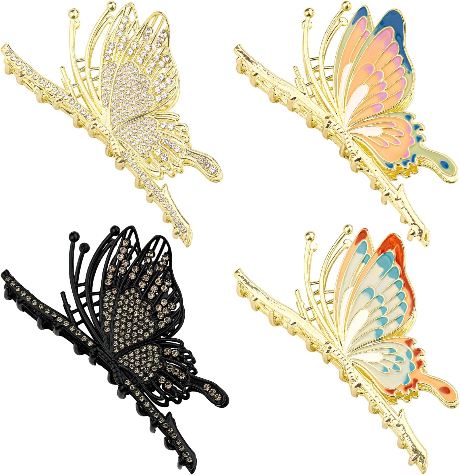 Amazon.com : 4 Pcs Large Colorful Sparkly Butterfly Metal Hair Claw ...