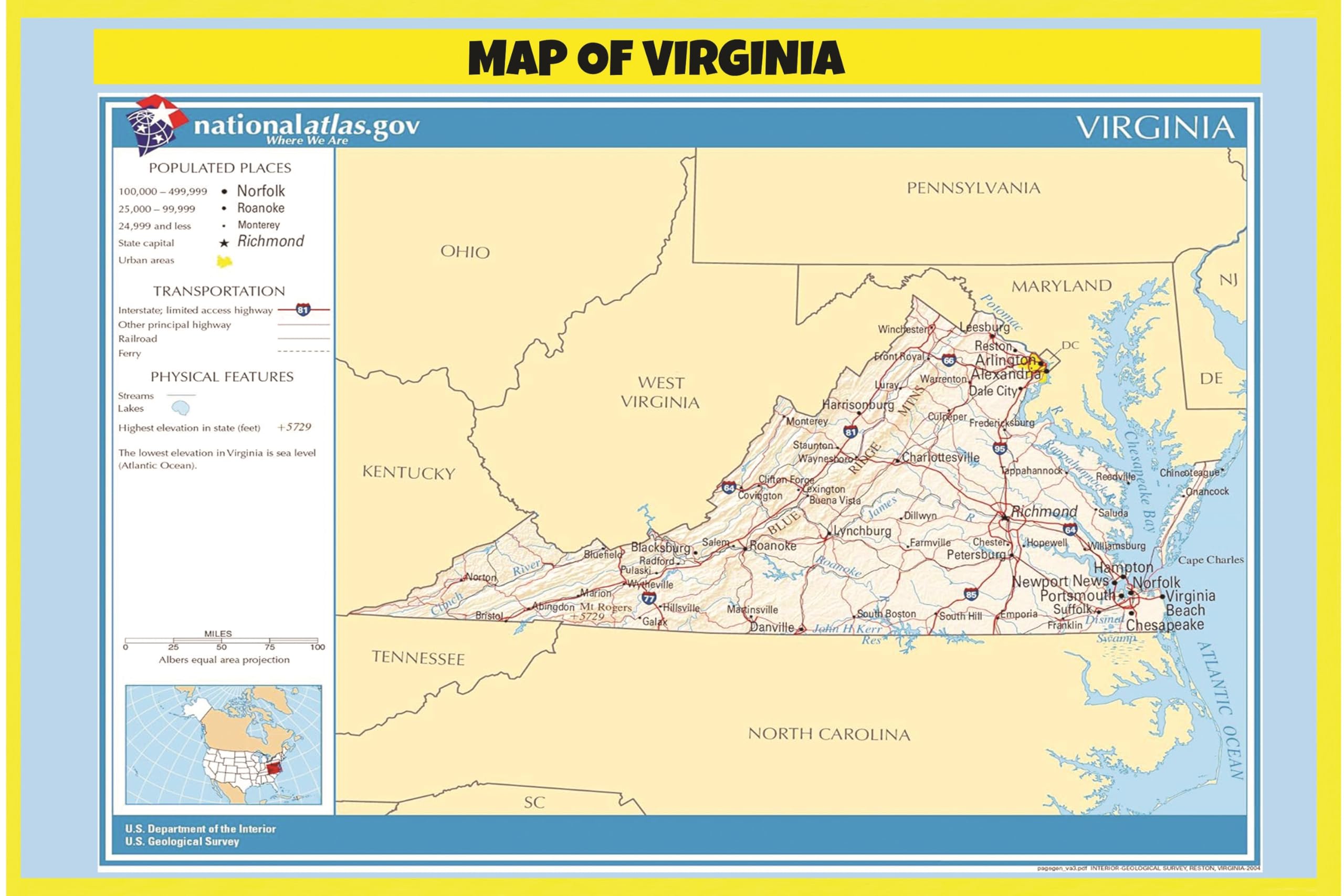 Amazon.com: Large Detailed map of Virginia State Vivid Imagery ...