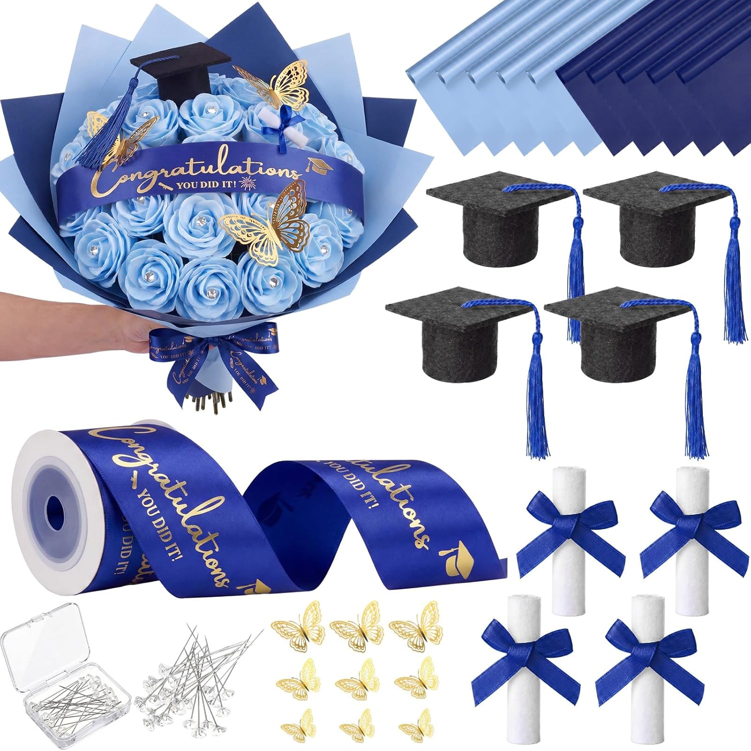 Amazon.com: Gilprop 56 Pcs Graduation Flower Bouquet Floral Wrapping ...
