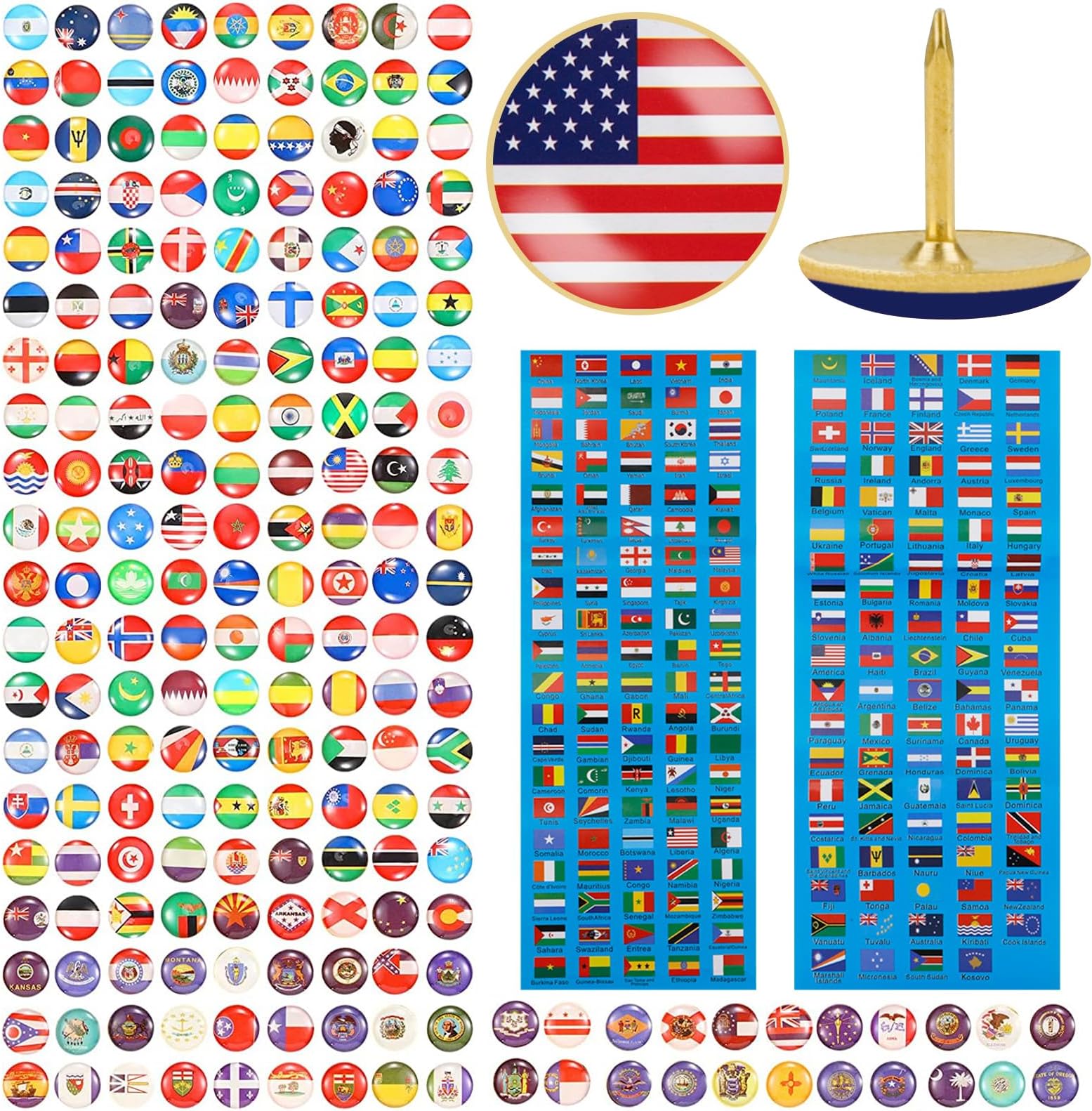 Amazon.com: Fumete 289 Pcs Flags Push Pins for Map World Creative Push ...