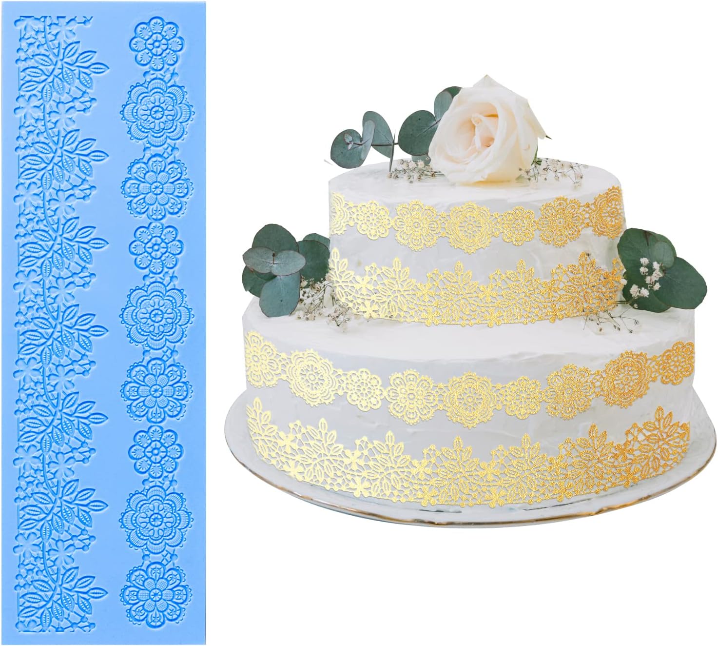Amazon.com: FVVMEED 16IN Flower Lace Silicone Mold Cake Side Decorating ...