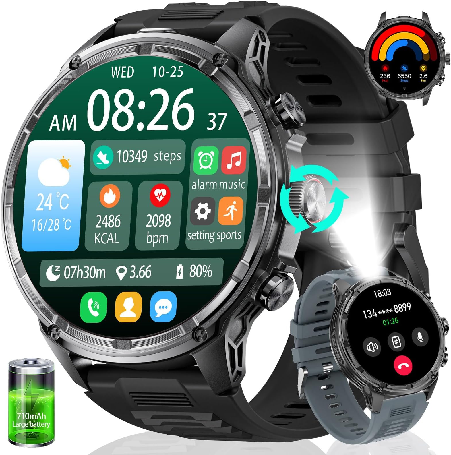 Amazon.com: LIGE Smart Watch for Men with LED Flashlight(Answer/Make ...