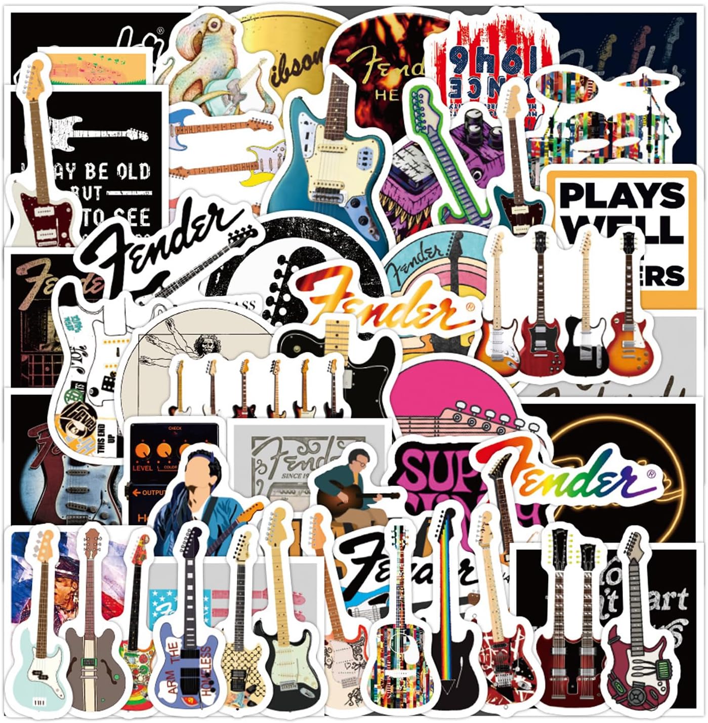 Girasore 50Pcs Guitar Stickers, Waterproof Vinyl Guitar Scrapbook ...