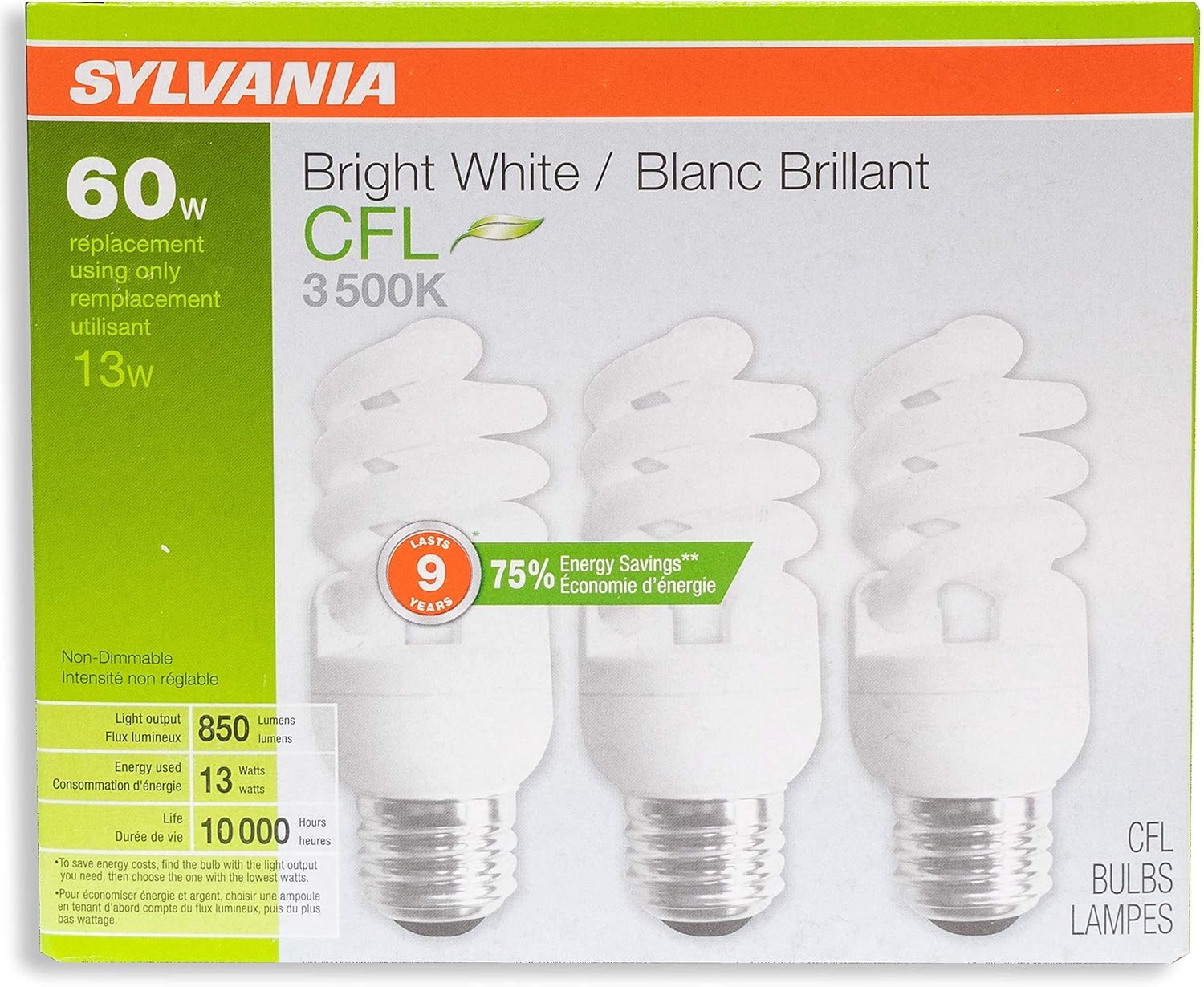 Sylvania 13W CFL T2 Spiral Light Bulb, 60W Equivalent, 850 Lumens ...