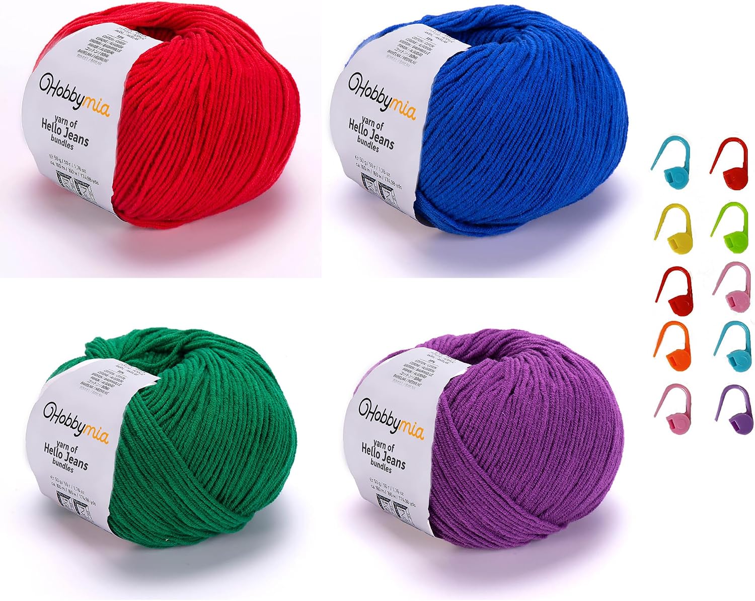 Amazon.com: HobbyMia Cotton Yarn Kit - 4 Multicolor Balls Soft Sport ...