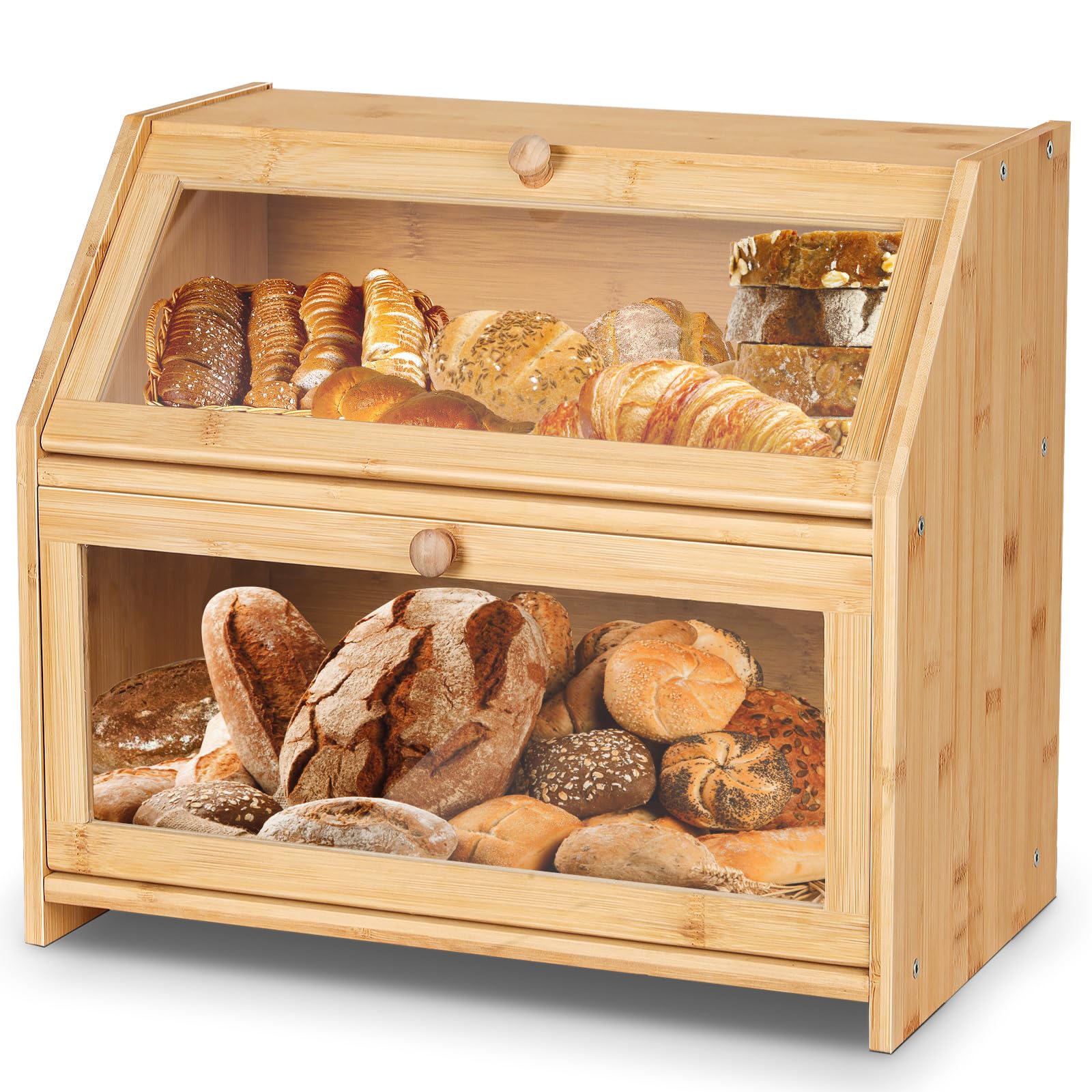 Amazon.com: KKU Bamboo Bread Box, Natural Bamboo Extra Large Bread ...