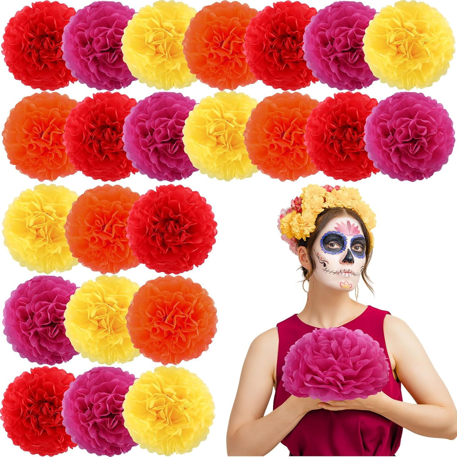 Amazon.com: 24 Pieces 12'' Jumbo Artificial Marigold Flower Large Paper ...