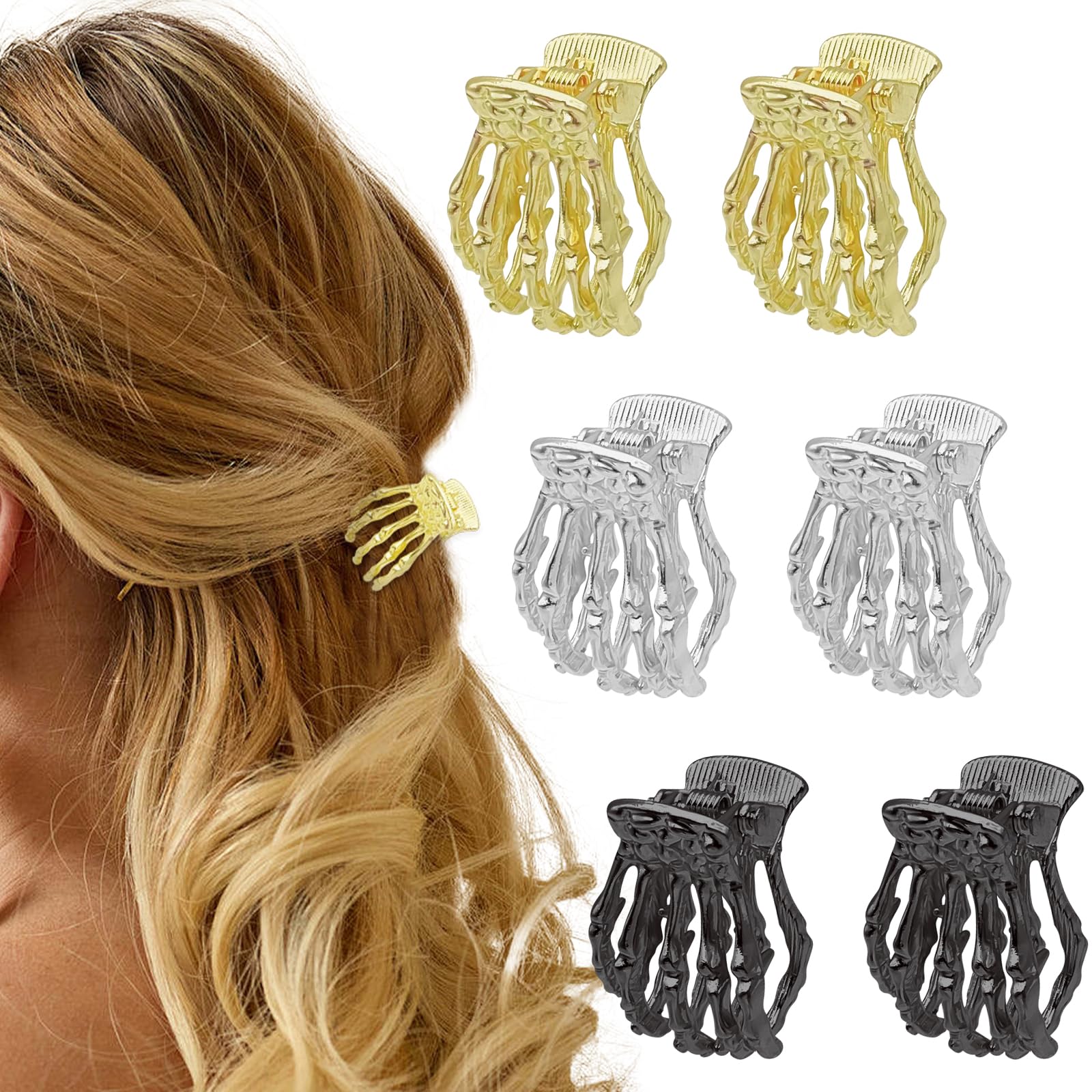 Amazon.com : 6 Pcs Halloween Skeleton Hand Hair Clips Gothic Skull Bone ...