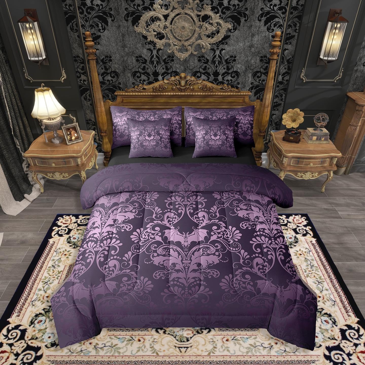 Erosebridal Gothic Damask Bed in a Bag Queen Comforter Set 7 Piece ...