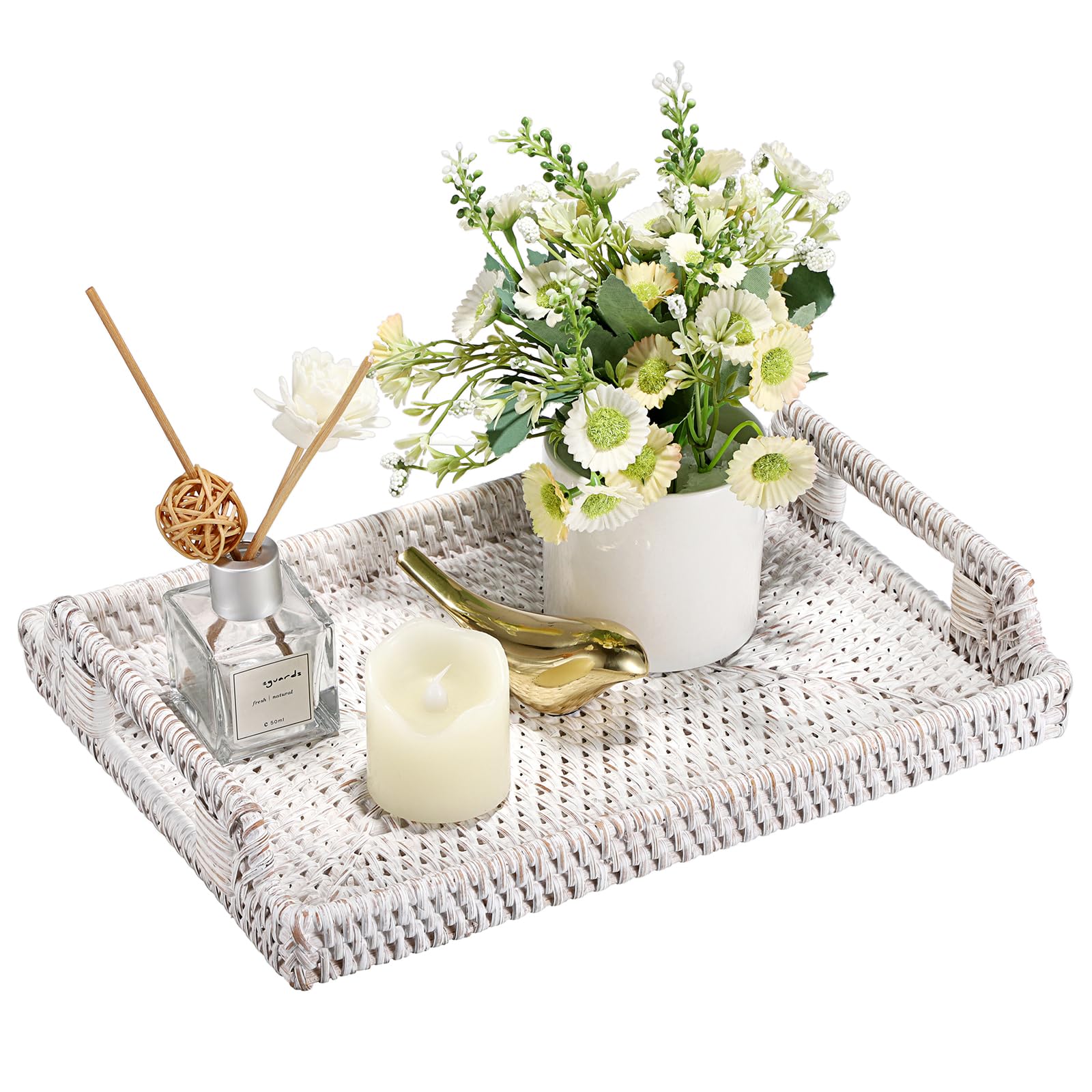 IGNPION Rattan Serving Tray Home Bathroom Guest Towel Tray Decorative ...