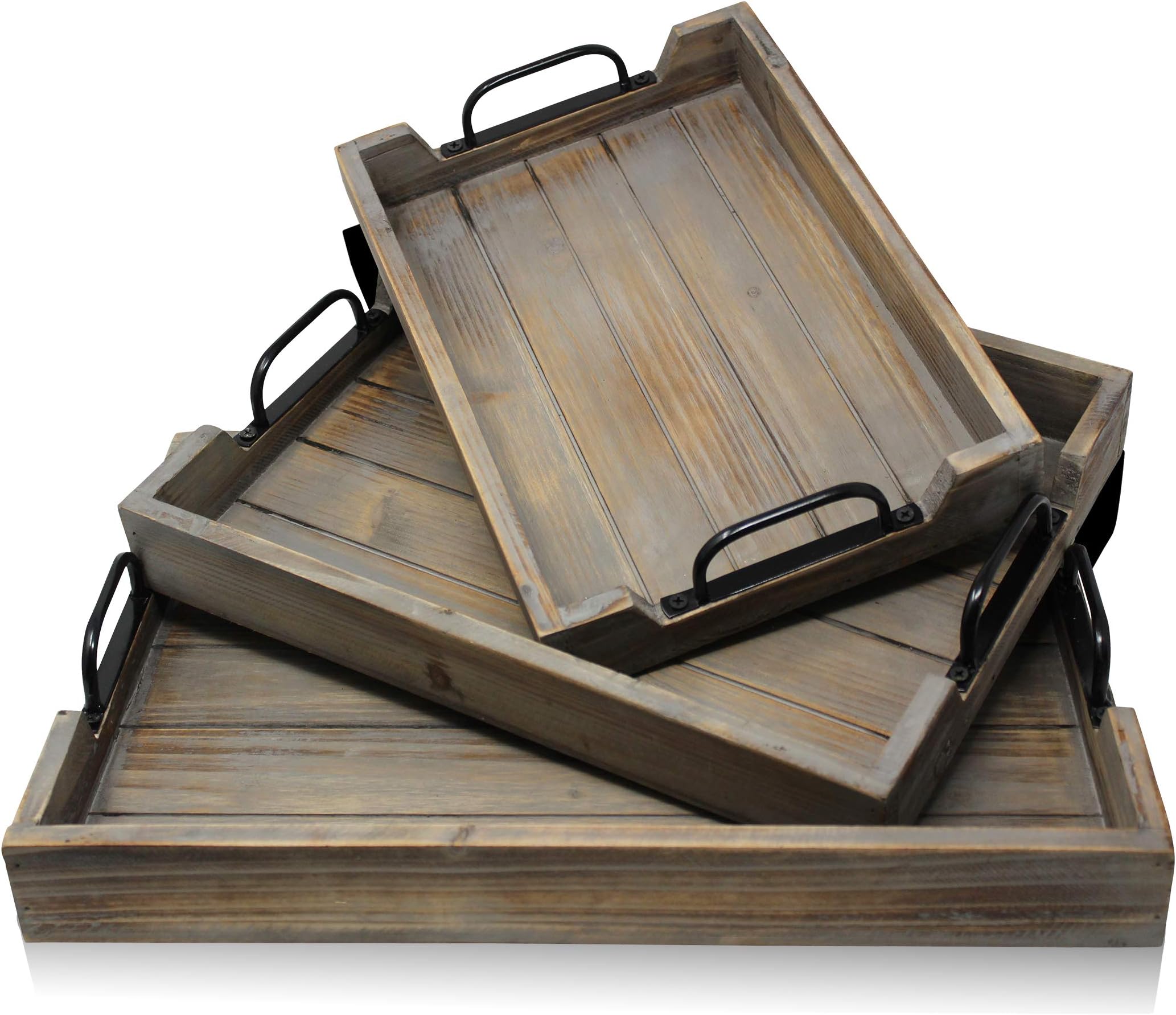 Amazon.com: DEAYOU 2 Pack Rustic Wood Serving Tray, 17" Ottoman Wooden ...