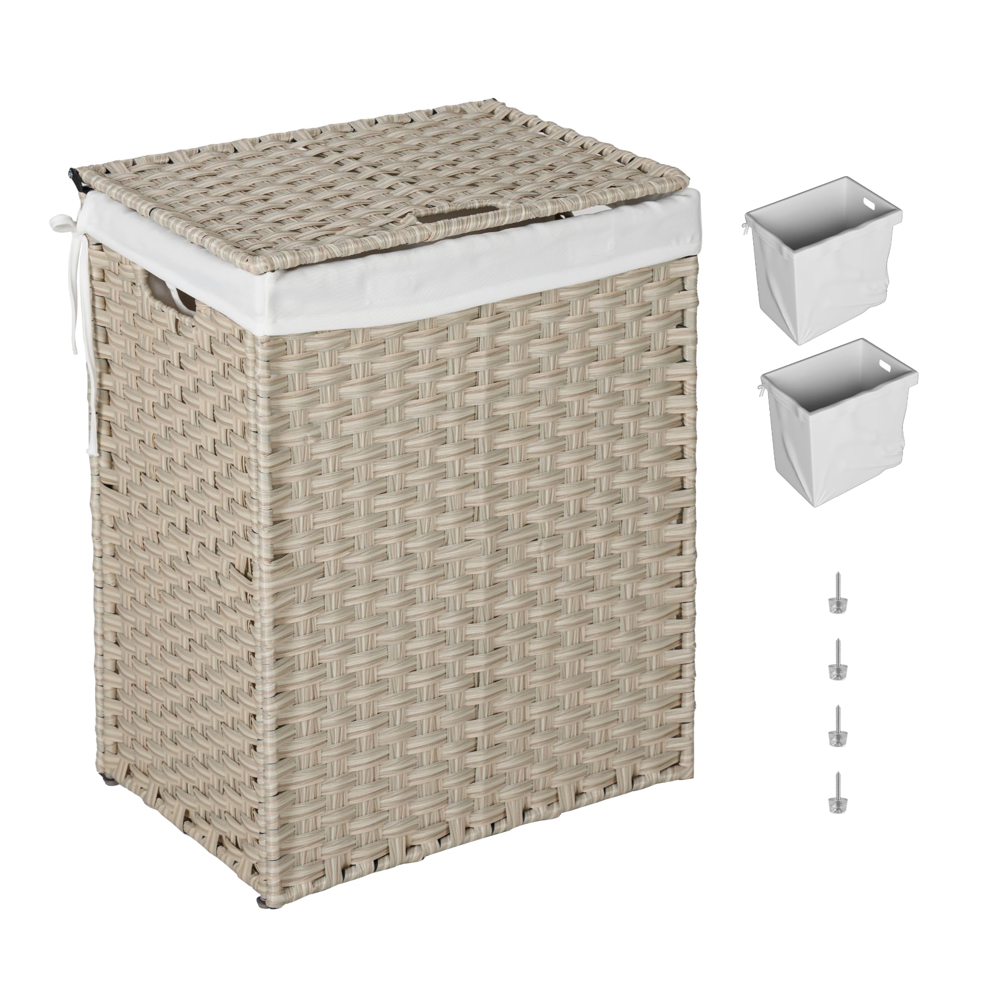 Amazon.com: Knocbel Laundry Hamper with Lid and 2 Liners, PE Rattan ...