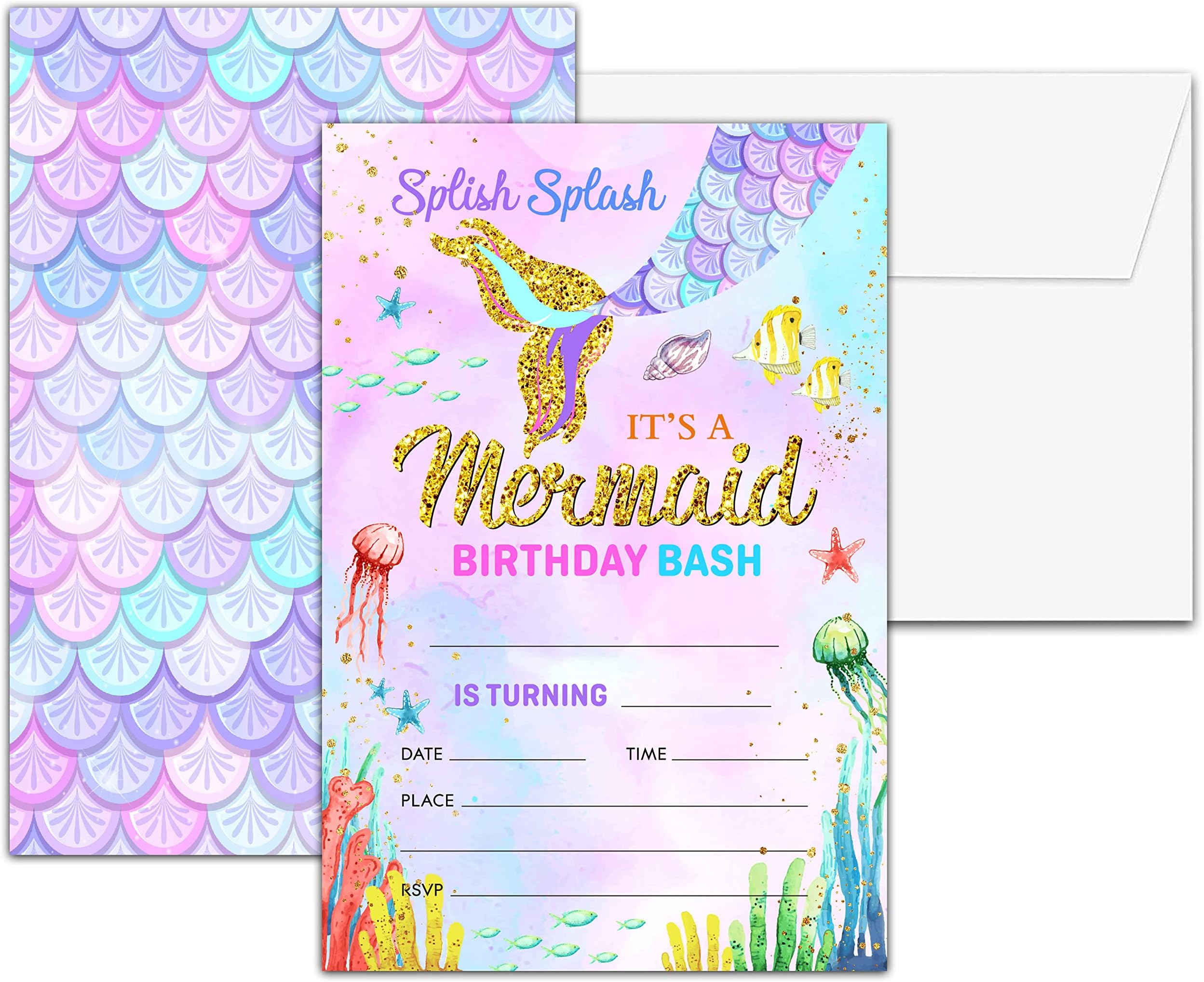 Amazon.com : Birthday Party Invitations, Mermaid Birthday Invitations ...