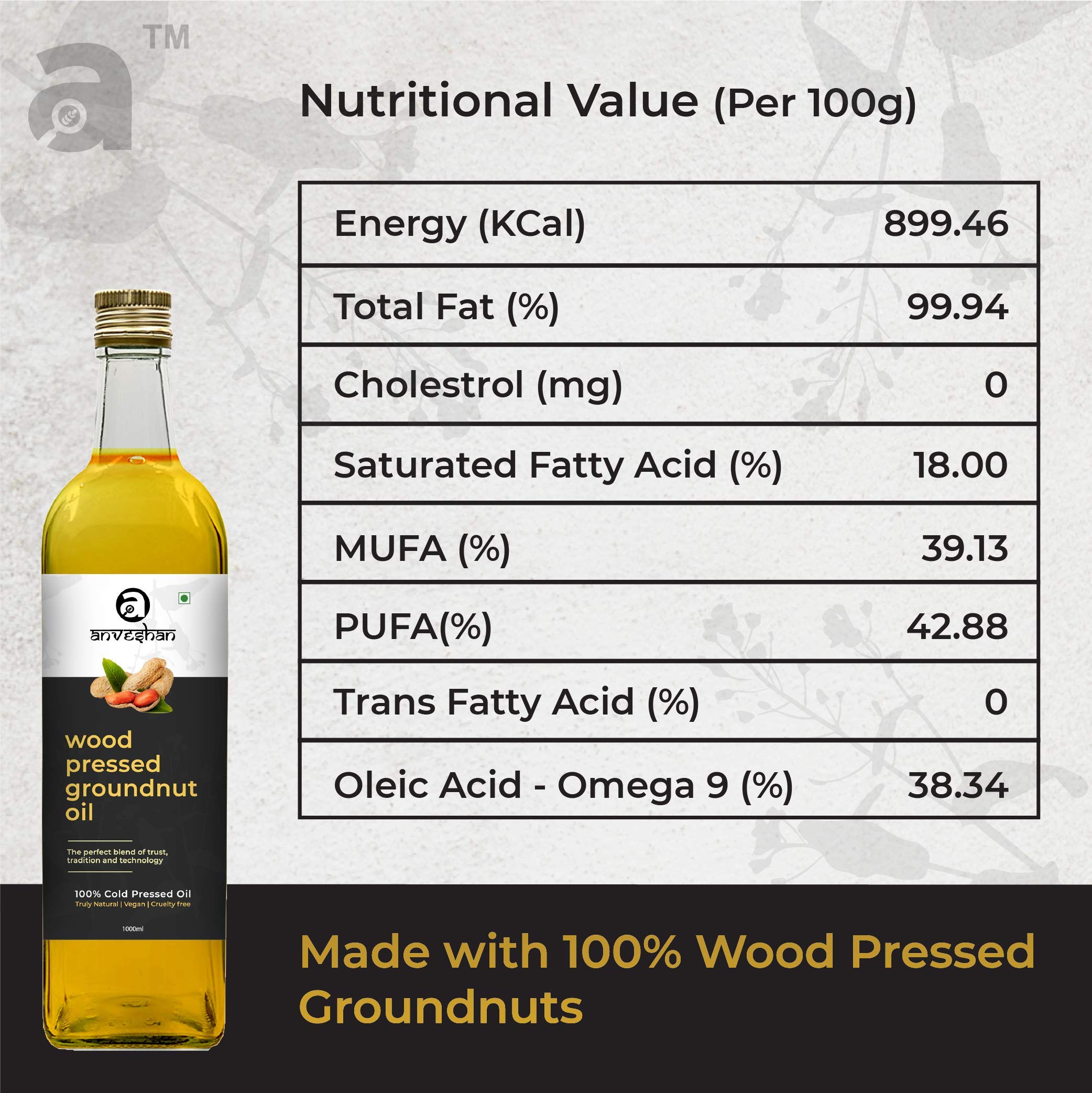 Anveshan Wood Pressed Groundnut Oil - 2x1000 mL | Glass Bottle | Kolhu ...