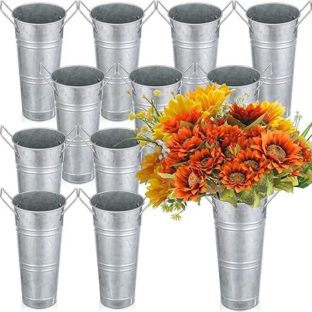 Amazon.com: 12 Pieces Galvanized Flower Bucket French Metal Bucket 9 ...