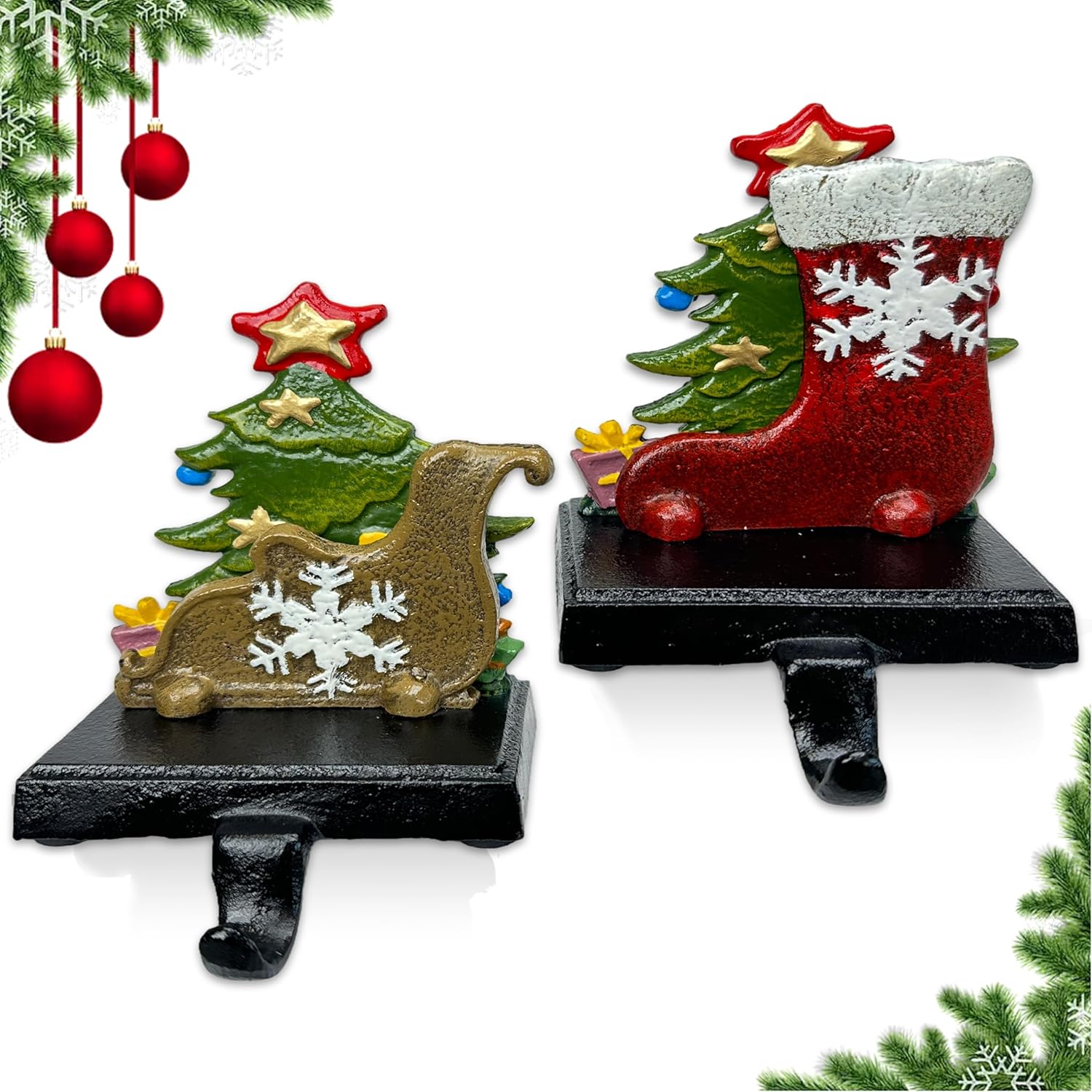 Amazon.com: Linton Arts 2 Pack Cast Iron Christmas Stocking Holders for ...