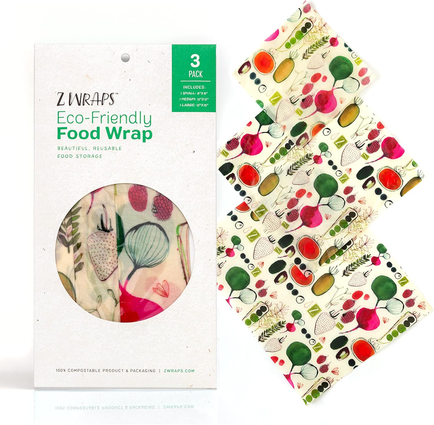 Amazon.com: Z Wraps 3-pack, Reusable Beeswax Food Wrap and Food Storage ...