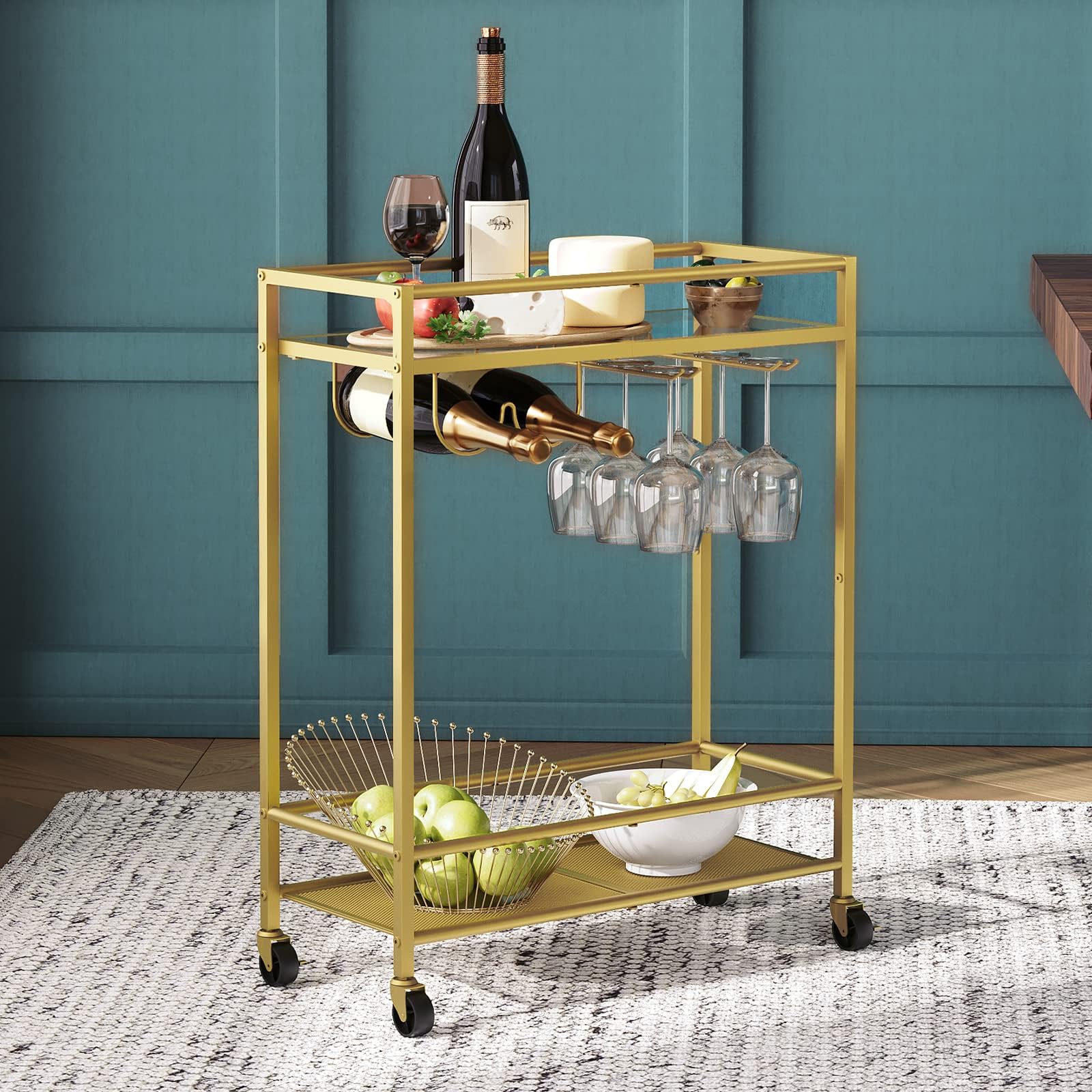 NEW Gold Drinks Trolley With Glass Shelves Mini Bar Cocktail Table ...