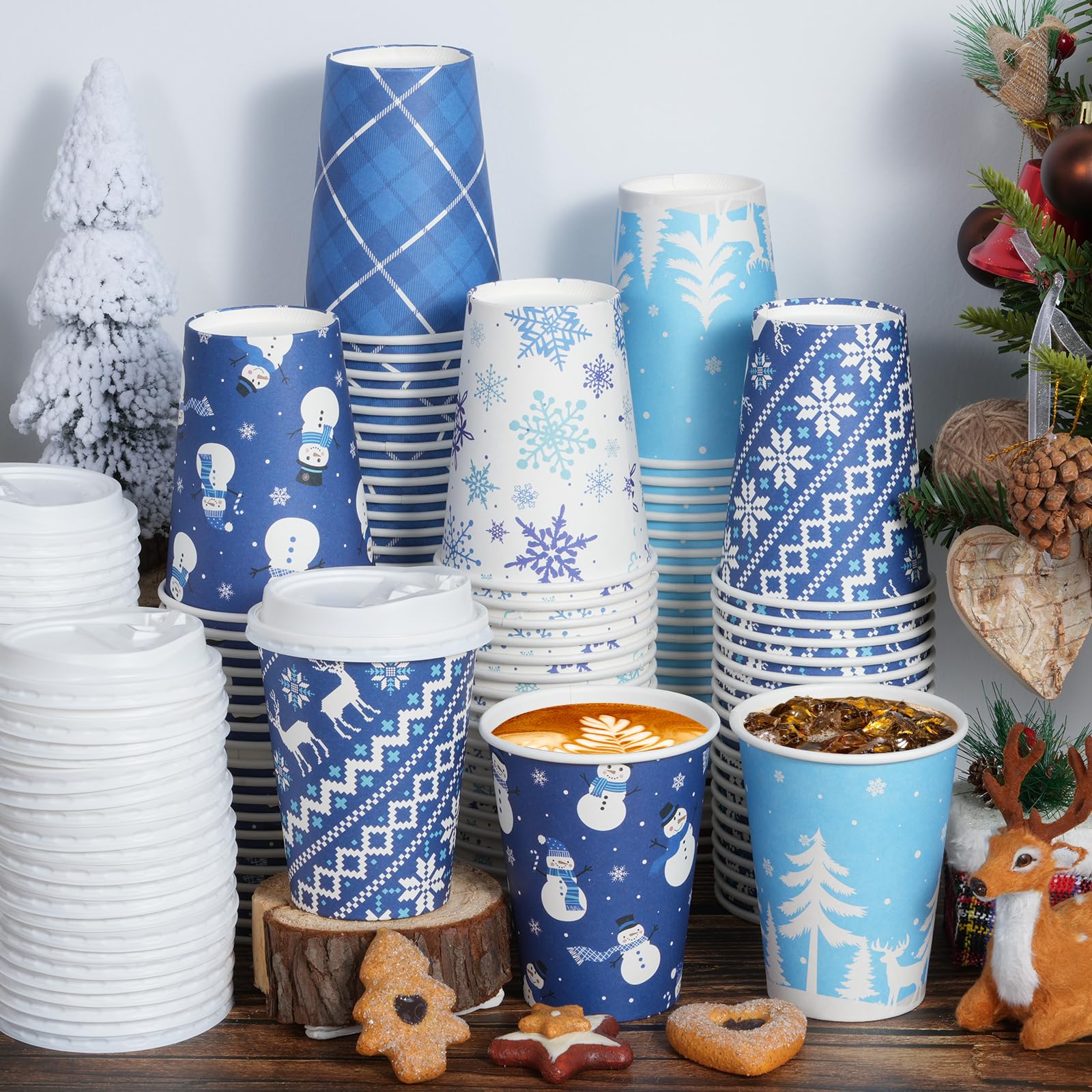 Amazon.com: 200 Set Christmas Coffee Paper Cups with Lids 12oz, Bulk ...