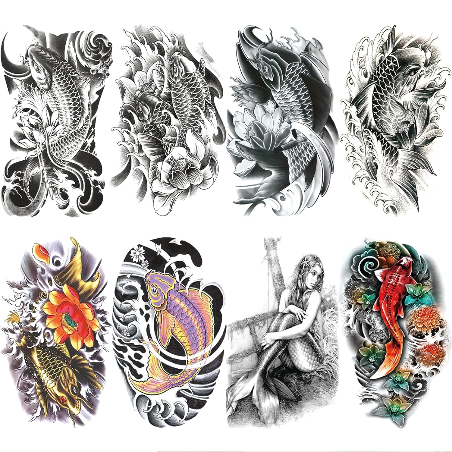 Amazon.com : Realistic Fish Temporary Tattoo Half Sleeve, Large Koi ...
