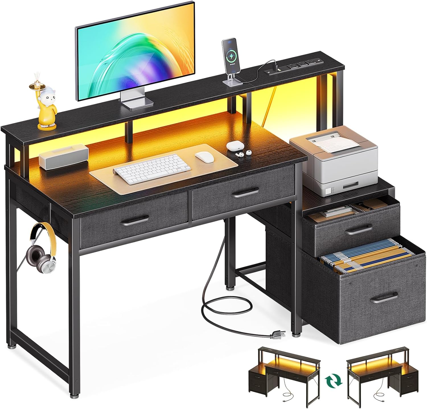 Amazon.com: AODK 48-Inch Computer Desk with Fabric File Cabinet and ...
