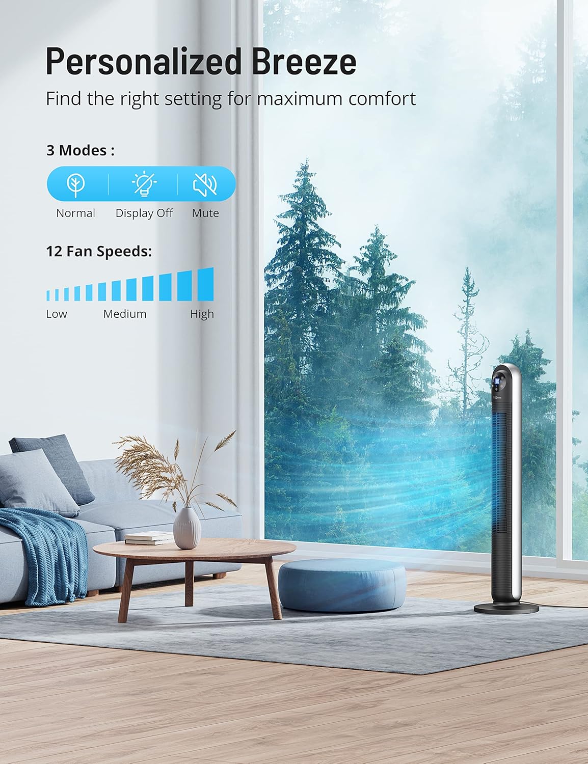 Buy PARIS RHÔNE Tower Fan, 44 Oscillating Standing Tower Fan, 24dB ...