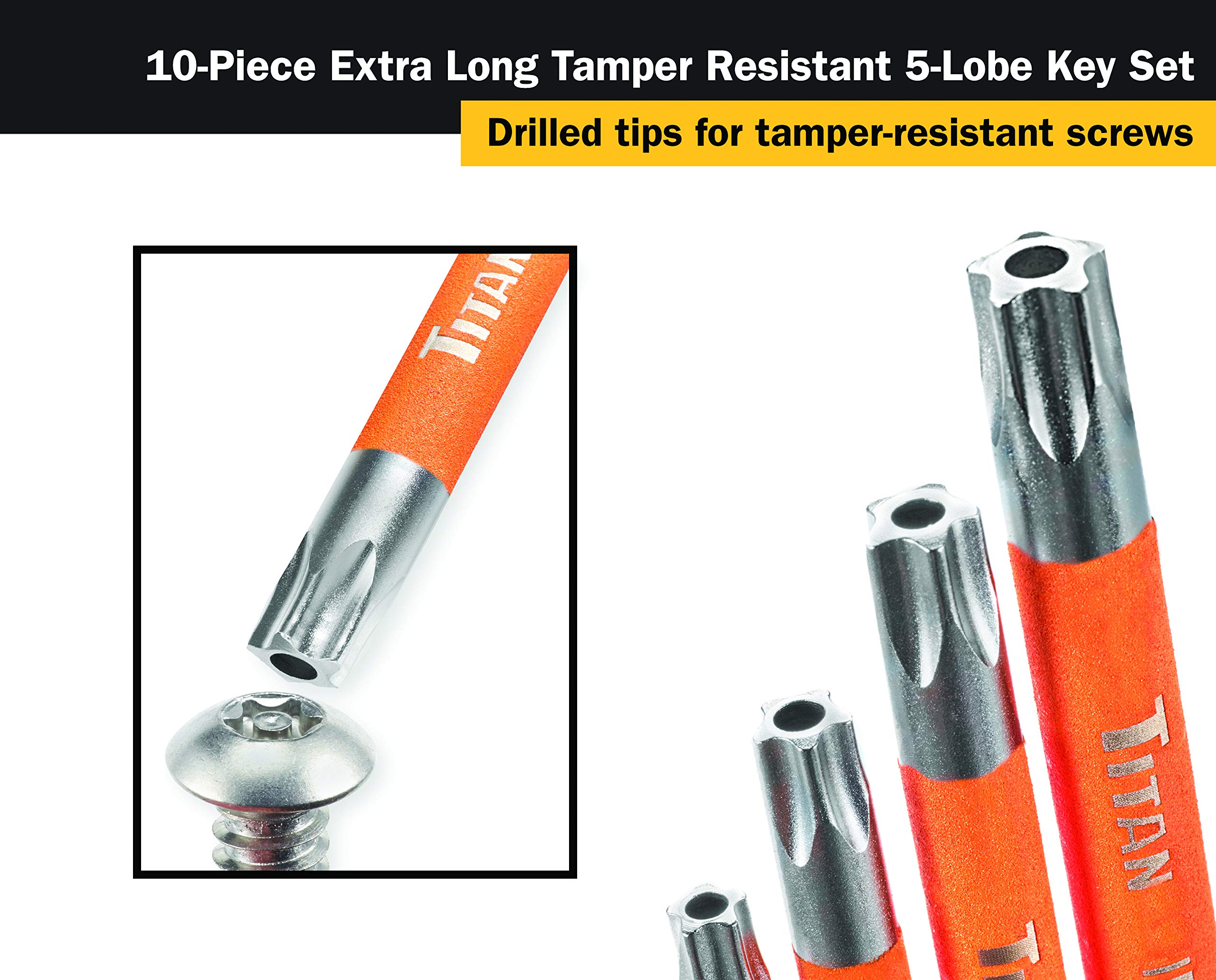 Snapklik.com : Titan 12734 Extra-Long Arm Tamper Resistant 5-Lobe Key Set