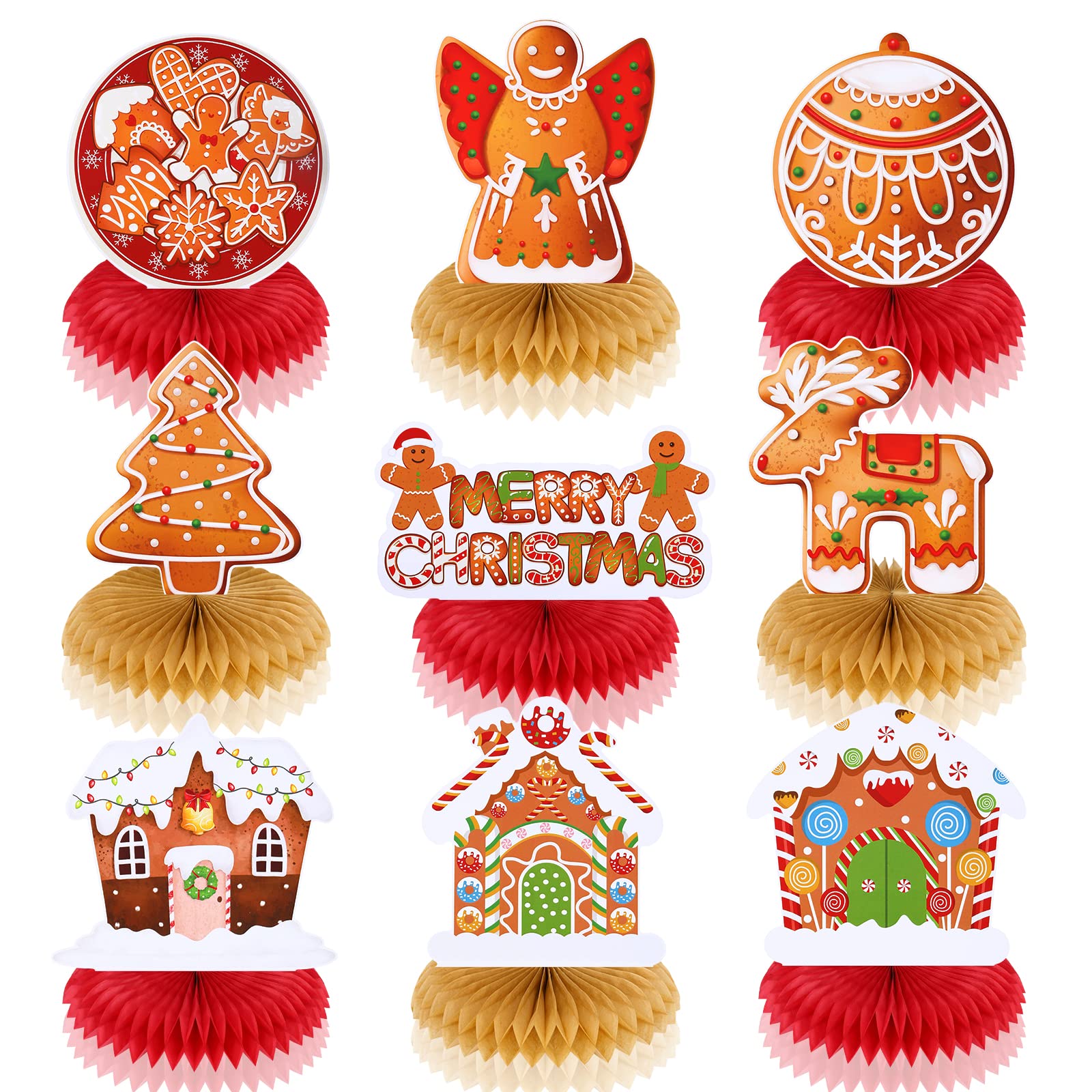 Amazon.com: 9Pcs Christmas Gingerbread Man Honeycomb Centerpieces Table ...