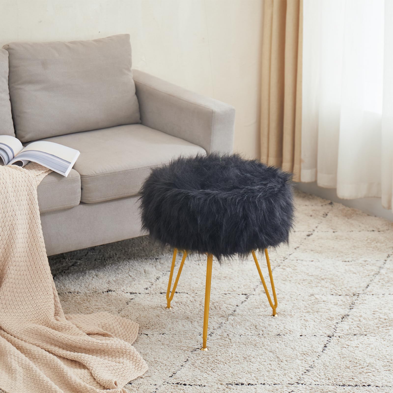 Snapklik.com : ALeesing Faux Fur Vanity Stool Chair, Soft Furry Ottoman ...