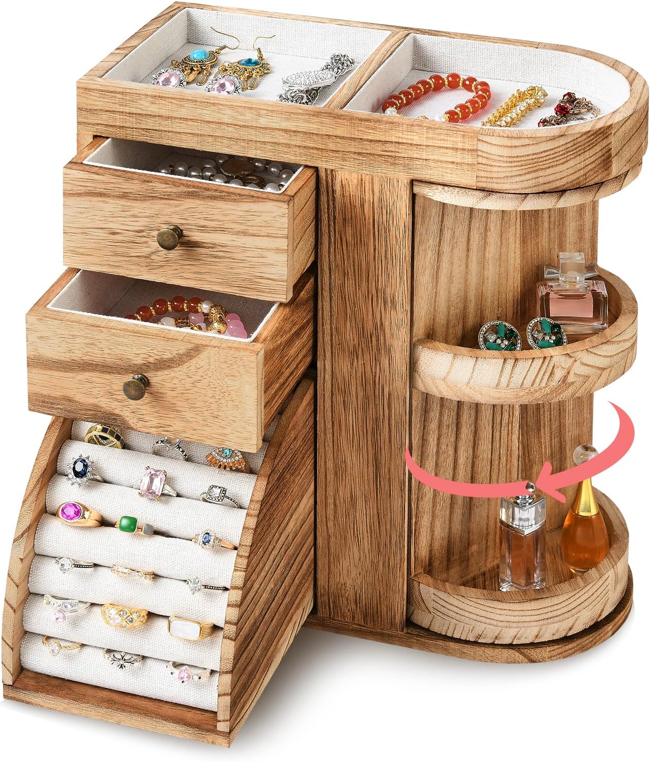 Amazon.com: BNING Wood Jewelry Box, Solid Wooden Rotating Jewelry Box ...