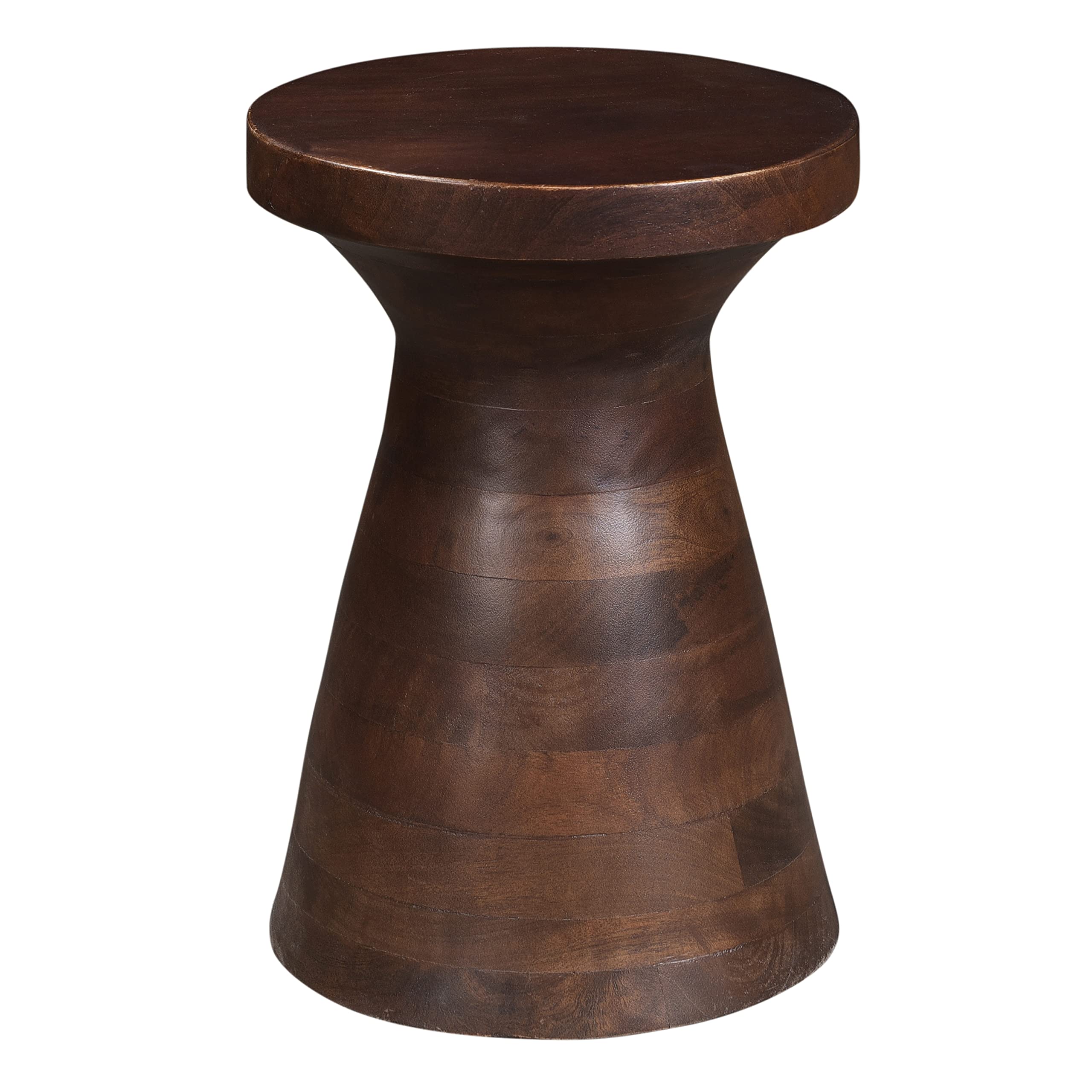 The Urban Port Round End Table with Flared Design Wooden Base and Grain ...
