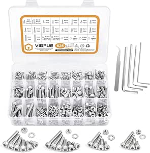 VIGRUE 625 Stück Schrauben Set M3 M4 M5 M6, Innensechskant Edelstahlschrauben Muttern und ...
