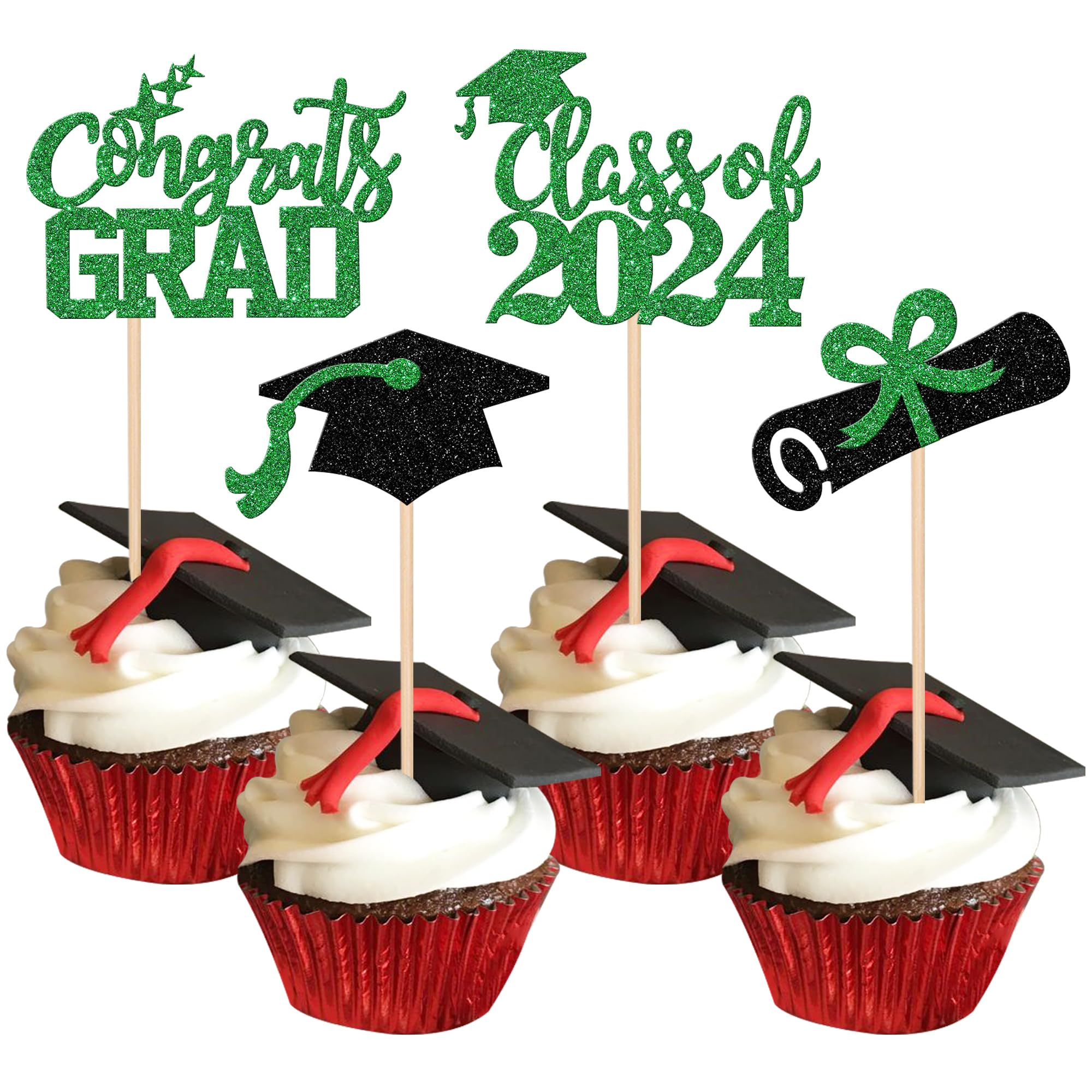 Snapklik.com : 24 PCS Class Of 2024 Cupcake Toppers Glitter 2024 ...