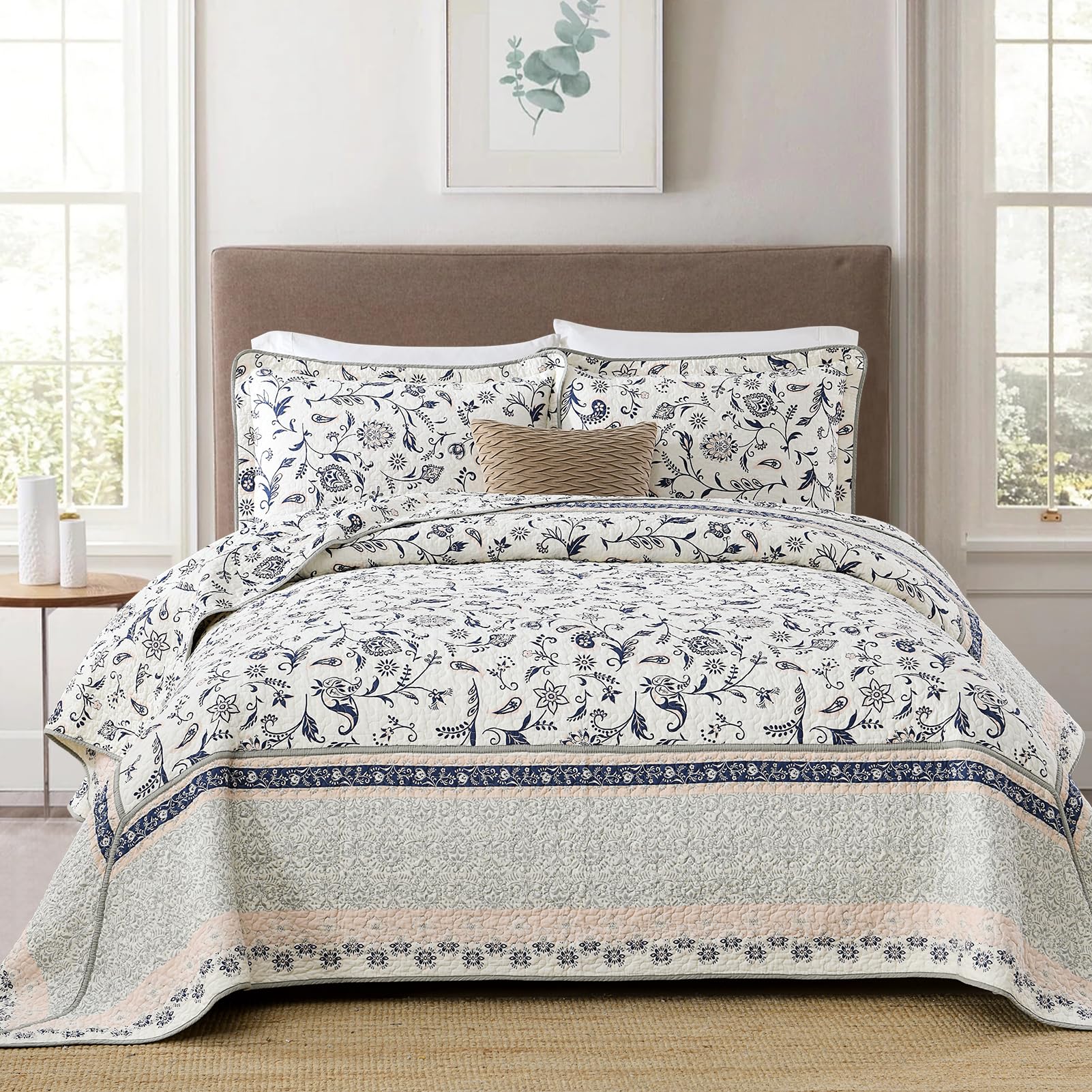 Amazon.com: QuiltMuse King Bedspreads Oversized 120"x120" - 100% Cotton ...