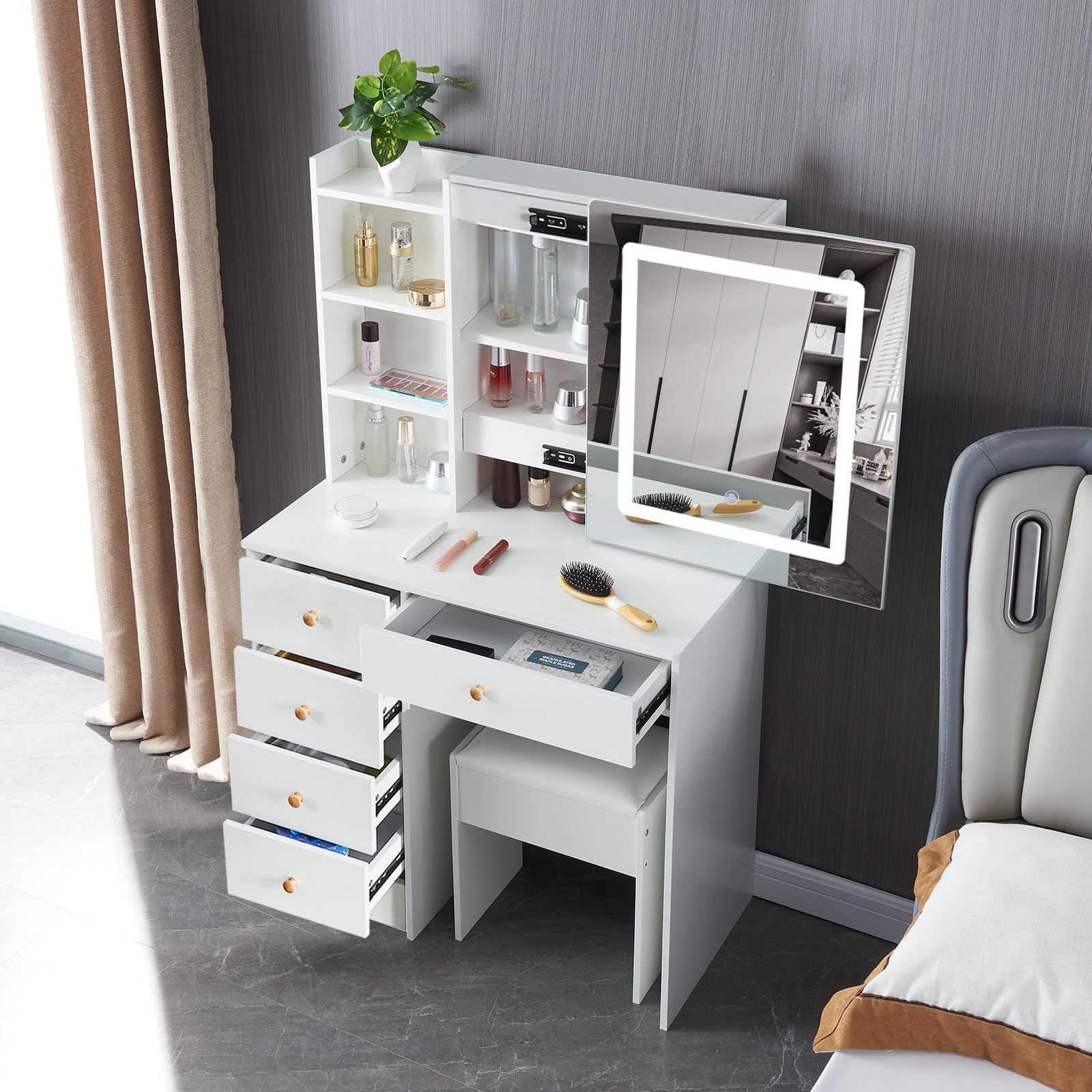 Amazon.com: JBLCC Large Vanity Desk with Mirror and Lights, Vanity ...