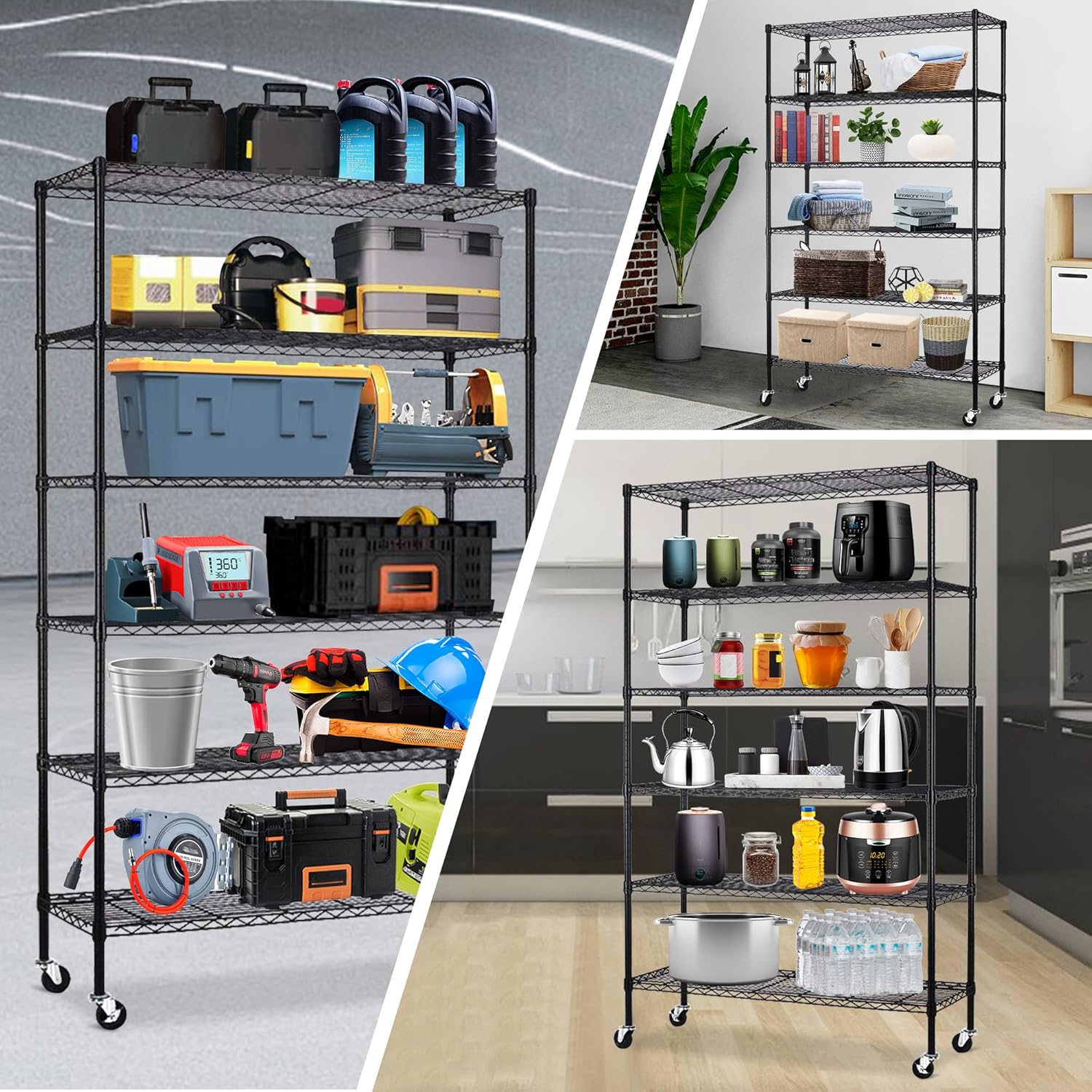 PIKAQTOP Estantes de metal resistentes de 6 niveles para almacenamiento ...