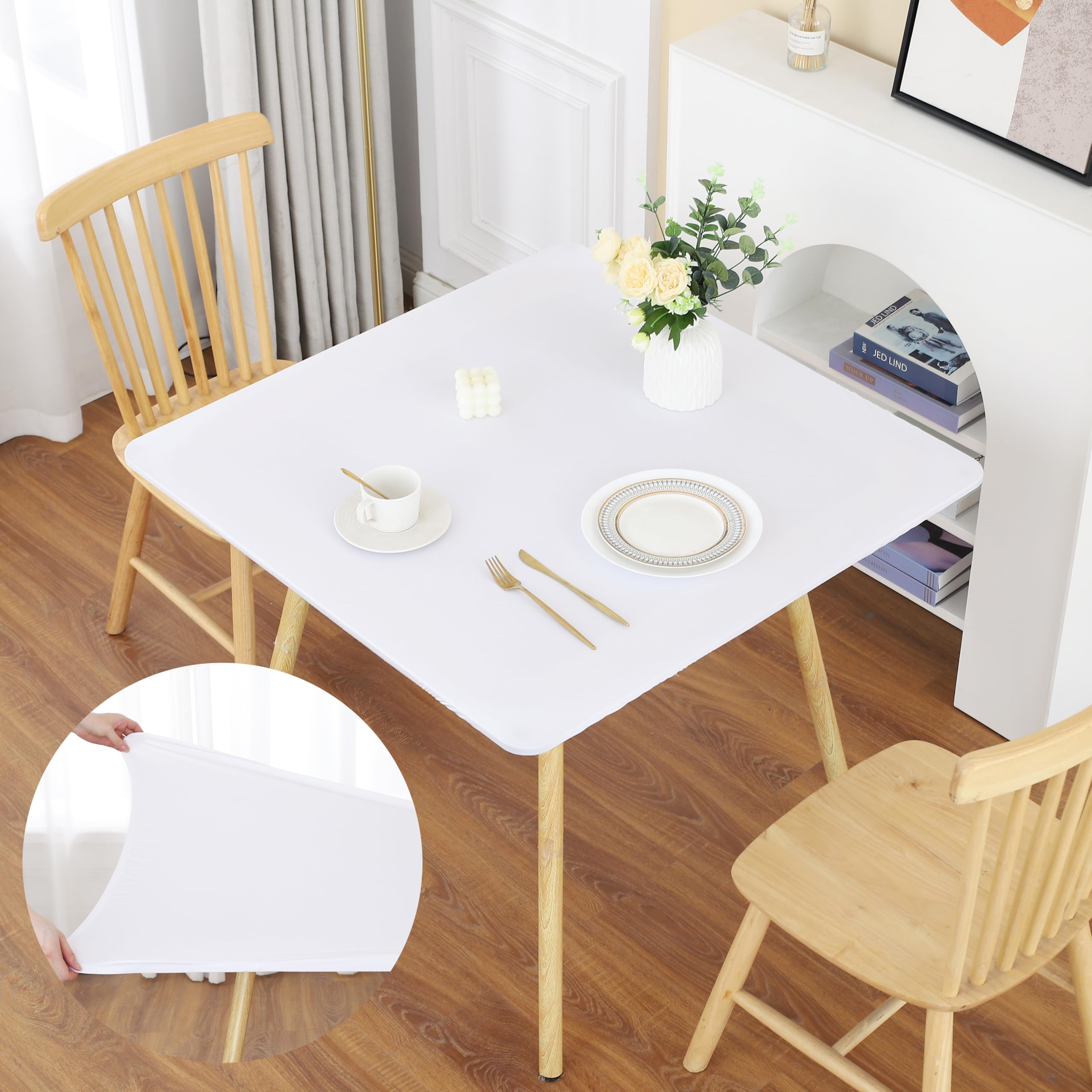 Amazon.com: FANTELOO White Fitted Square Tablecloth Elastic Table Cover ...