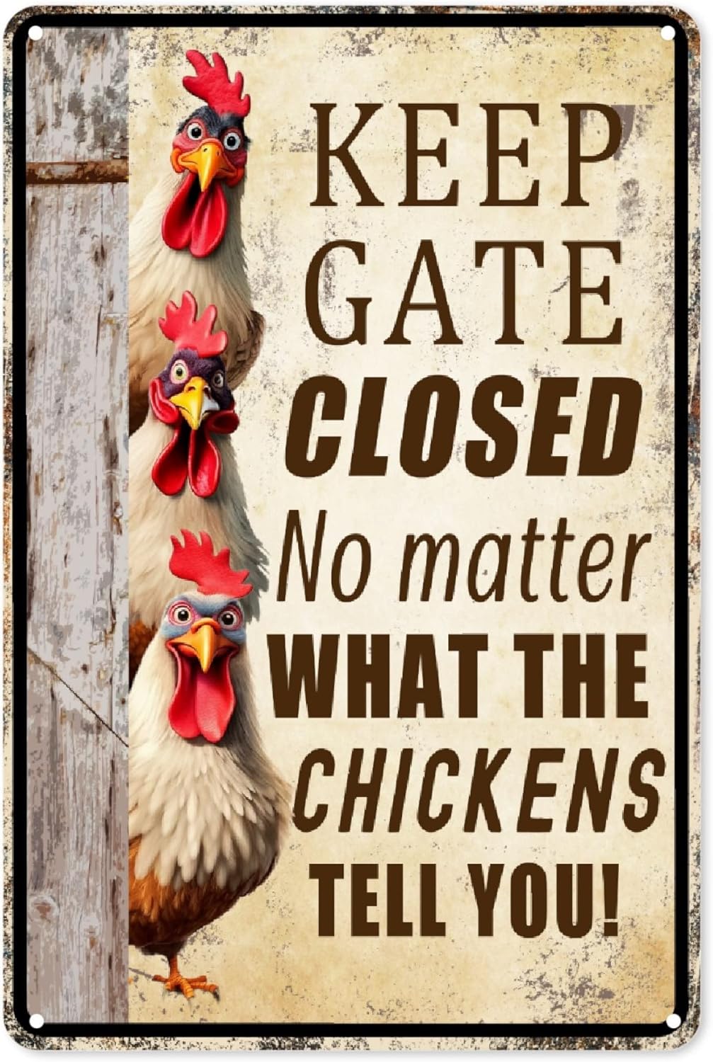 Amazon.com: Chicken Metal Sign Gifts Wall Decor Funny Keep Gate Closed ...