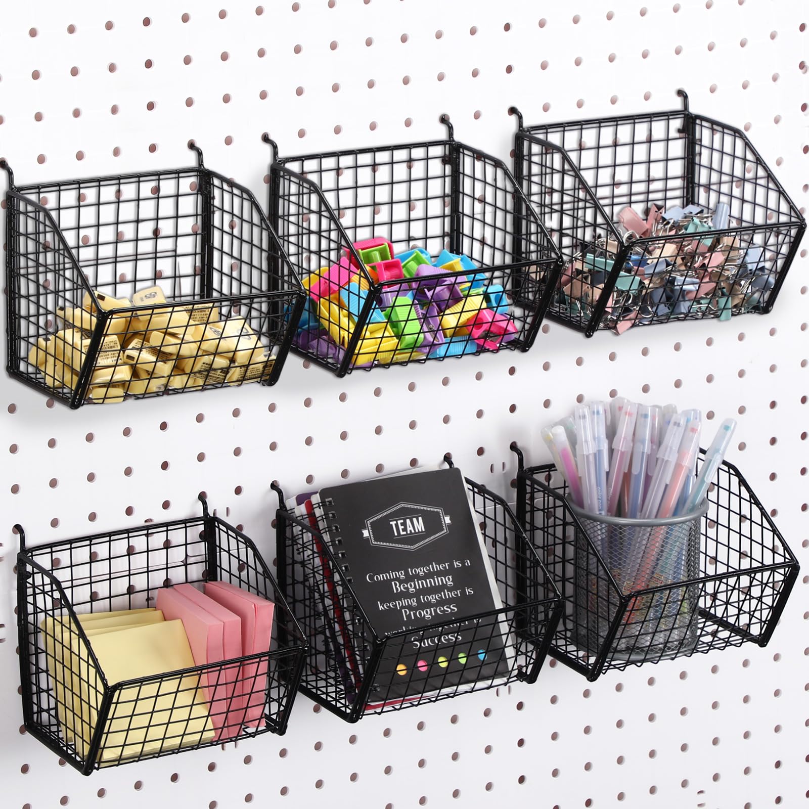 Amazon.com: Reallnaive 6 Pack Pegboard Baskets, Metal Wire Pegboard ...
