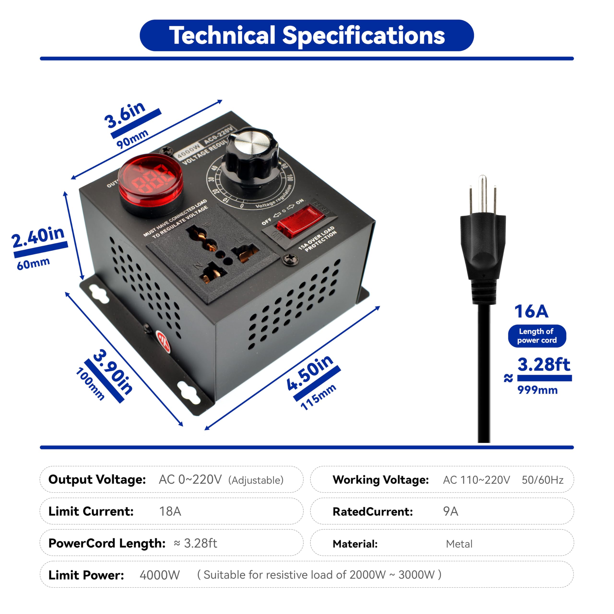 Snapklik.com : SCR Voltage Controller AC 110V 220V/15A/ 4000W Variable ...