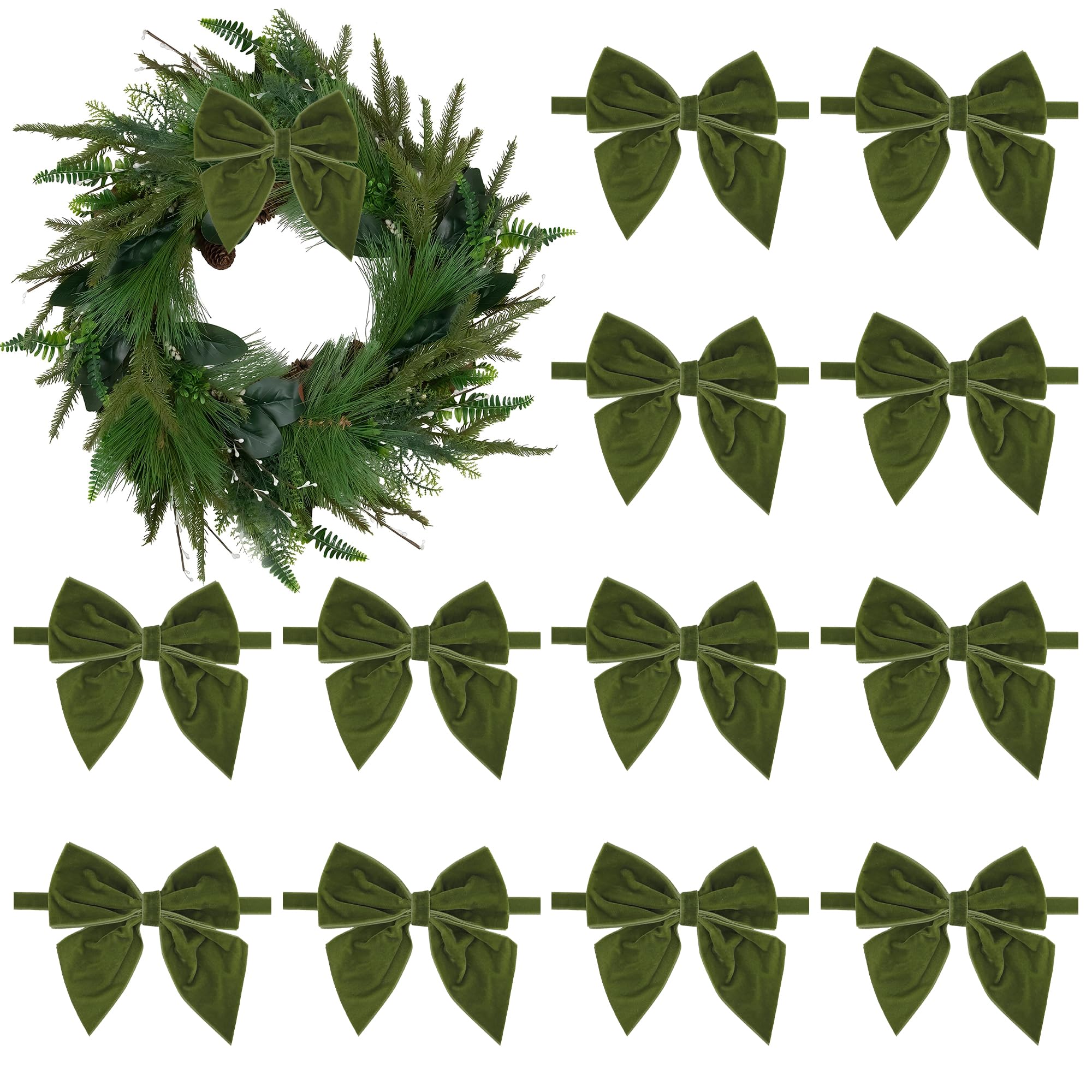 Amazon.com: AIMUDI Moss Green Velvet Bows 4" Christmas Bows for Gift ...