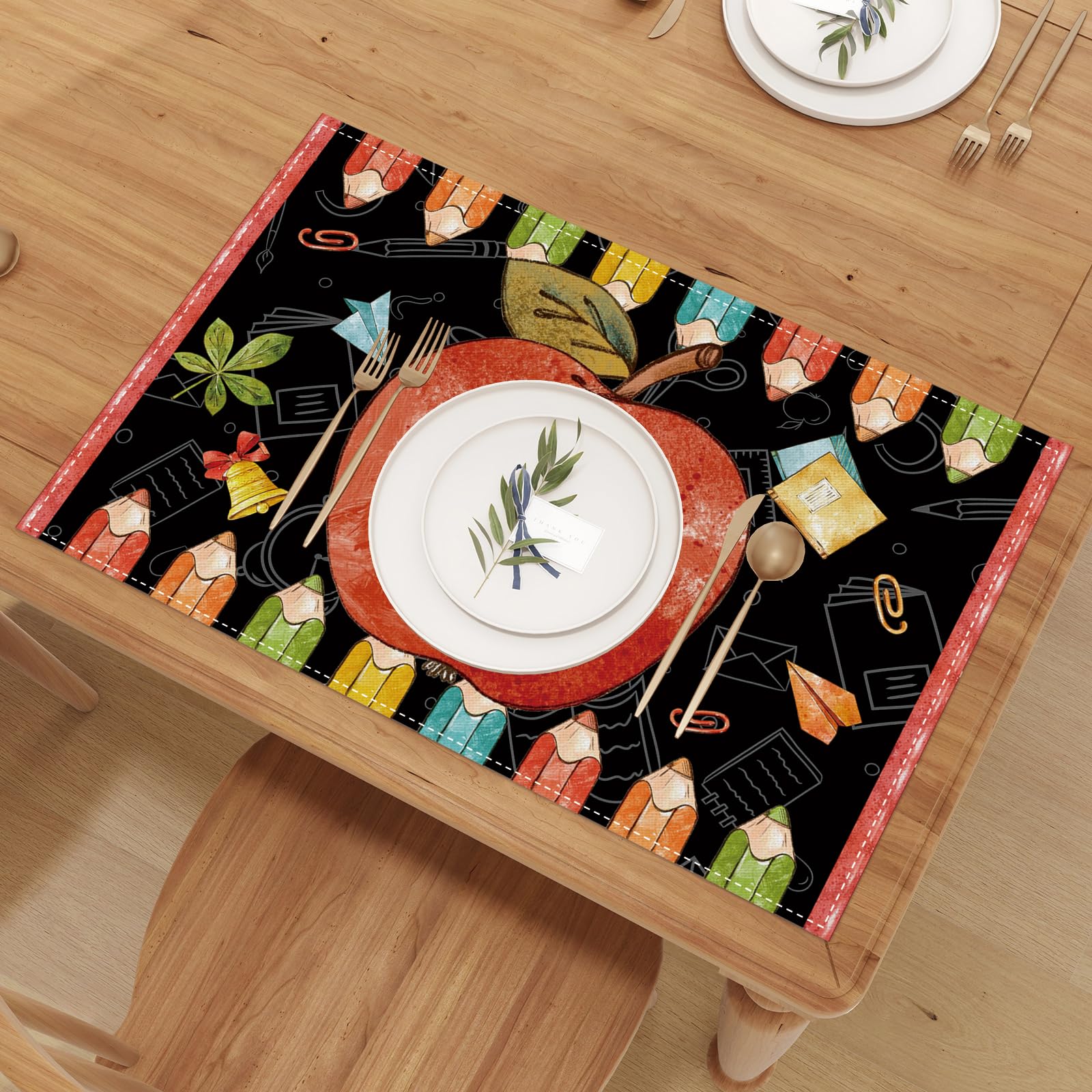 Snapklik.com : Linen Watercolor Apple Pencil Back To School Placemats ...