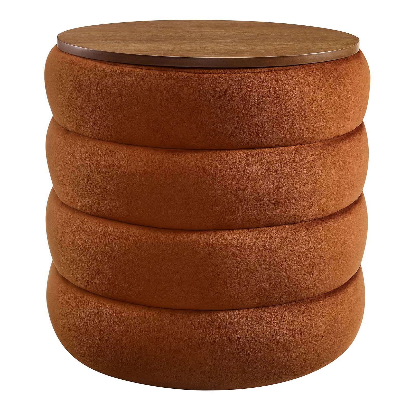 Modway Mezzo Round Performance Velvet Storage Ottoman Stool in Rust ...