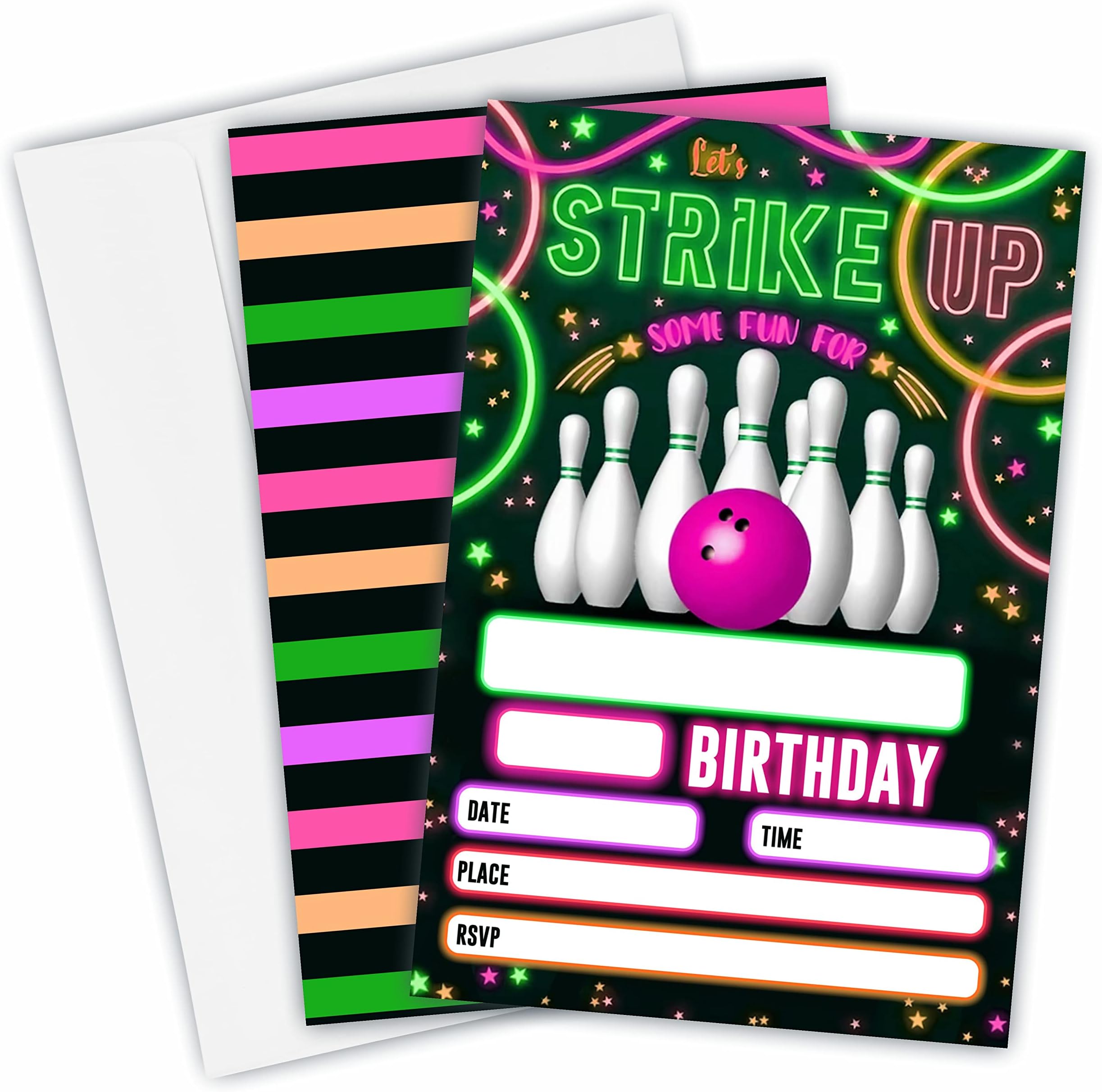 Amazon.com : Grace Yonks Bowling Birthday Invitation, Let's Strike Up ...