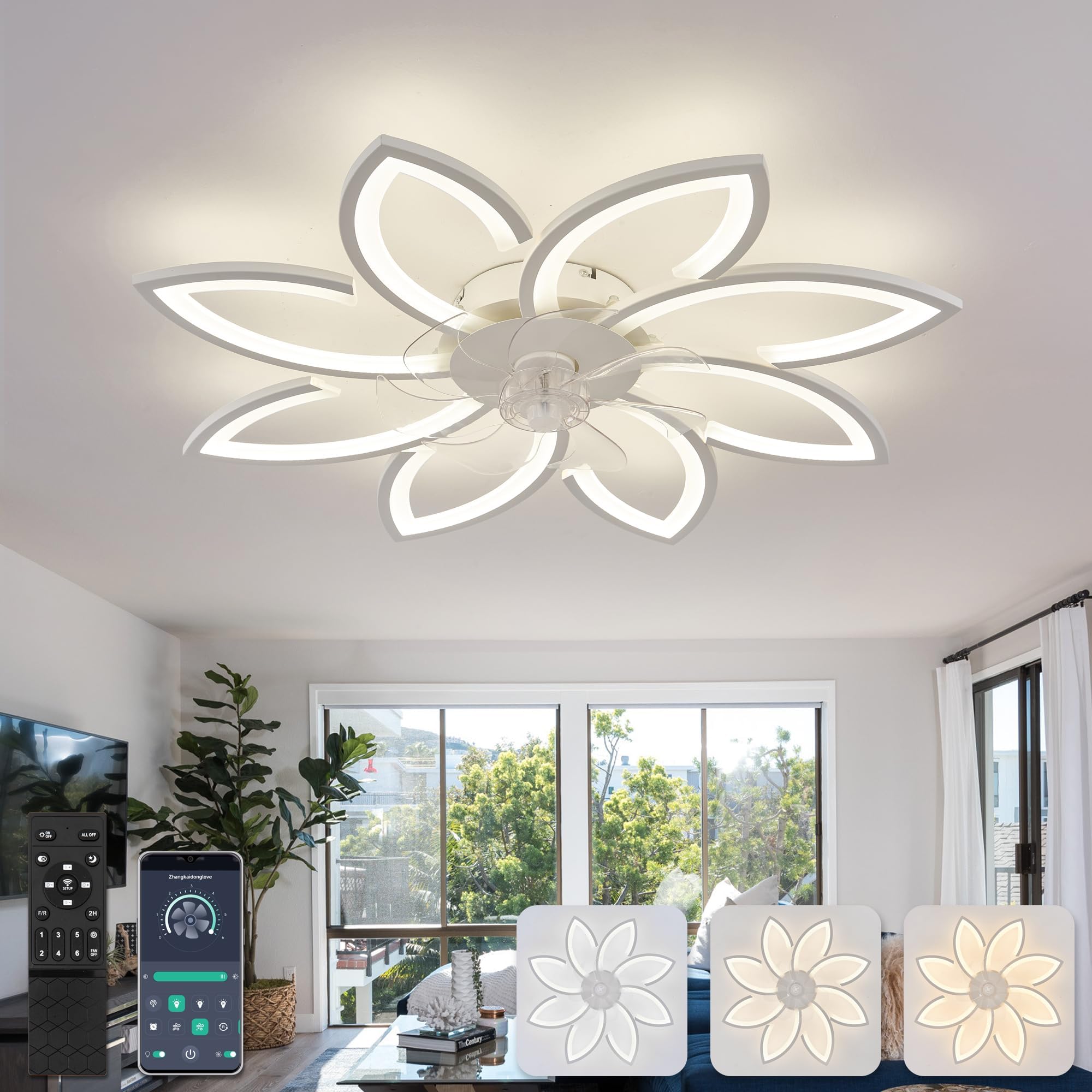 YUNLONG 35.4" Ceiling Fans with Lights and Remote Led Living Room ...
