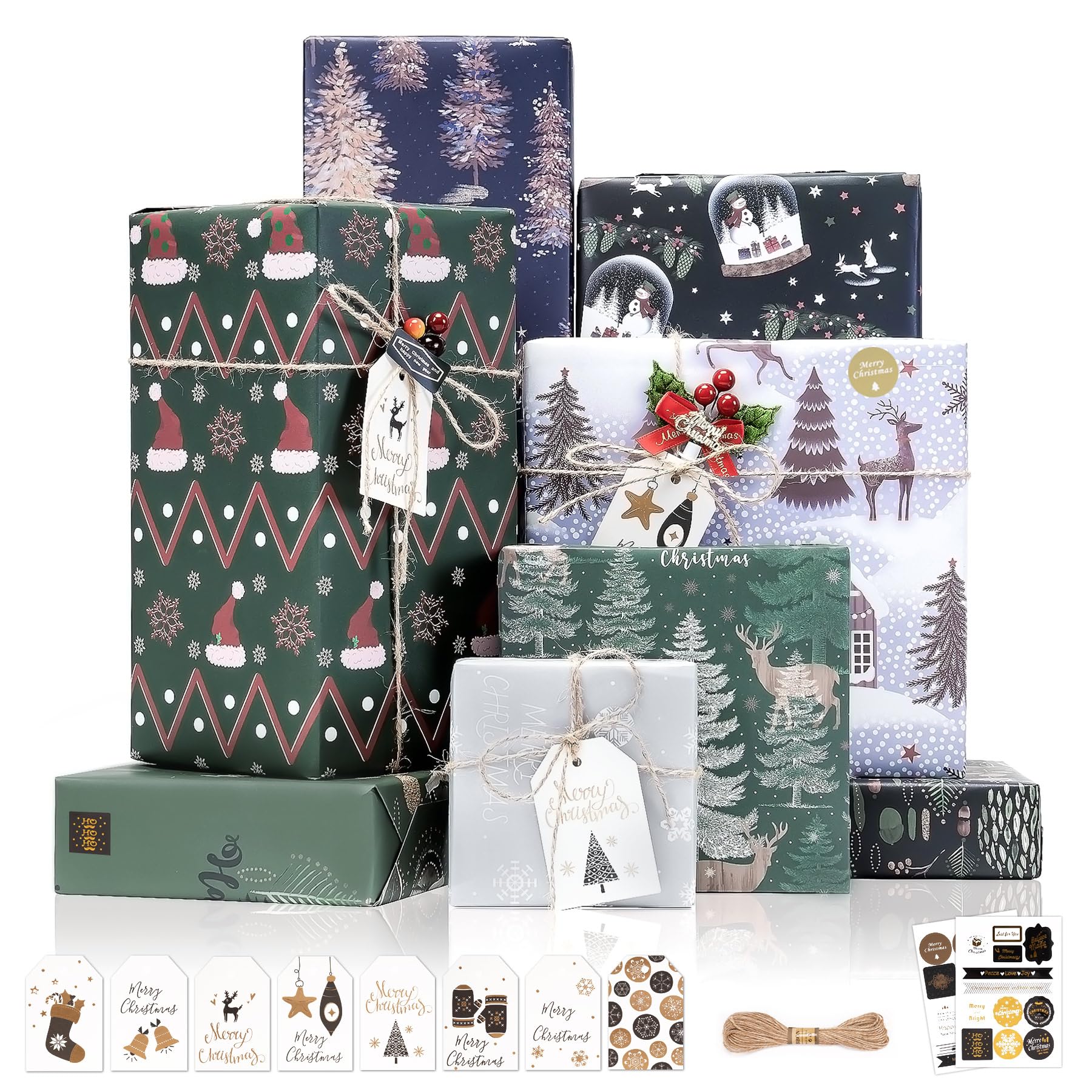 Amazon.com: Larcenciel Christmas Wrapping Paper, 8 Sheets Pine ...