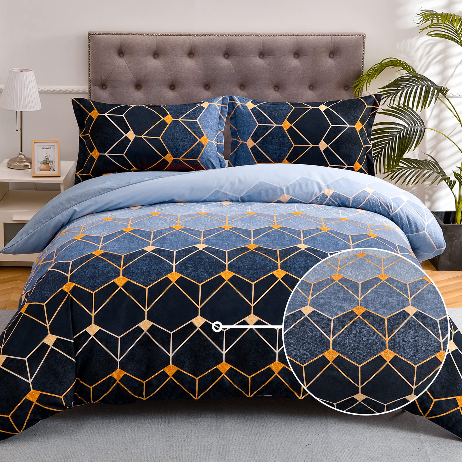2 x Brand New Blue Geometric Duvet Cover, Luxury Gradient Bedding Sets ...