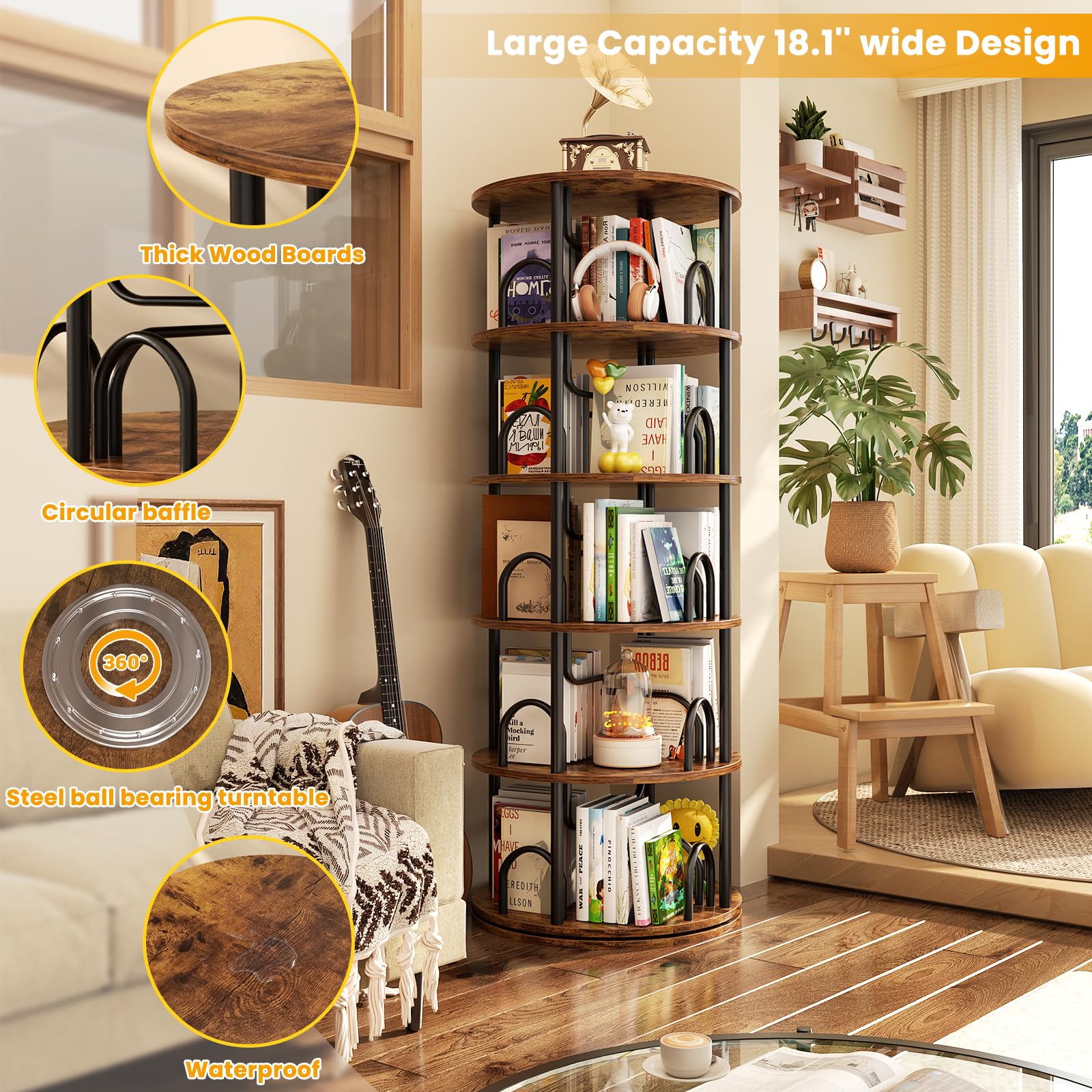 Snapklik.com : 5 Tier Rotating Bookshelf Tower, 360 Display Spinning ...