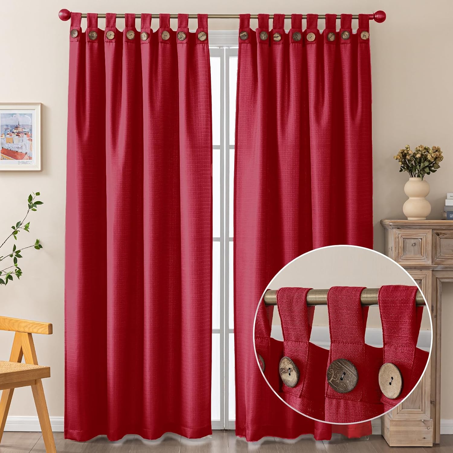 Amazon.com: BRIGHTSHEER Red Oxford Curtain 2 Panels, Delicate Faux ...